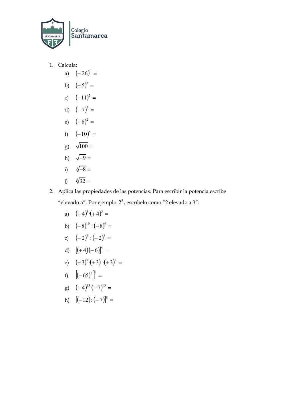 Números enteros worksheet for 1ºESO | Live Worksheets