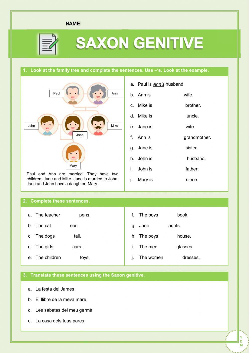 saxon genitive | Free Interactive Worksheets | 4388896