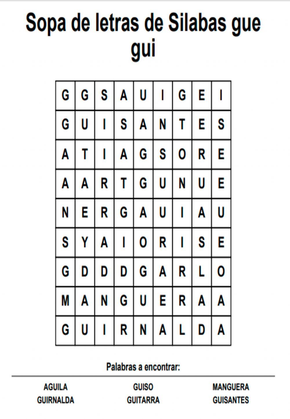 Palabras con gue gui worksheet | Live Worksheets