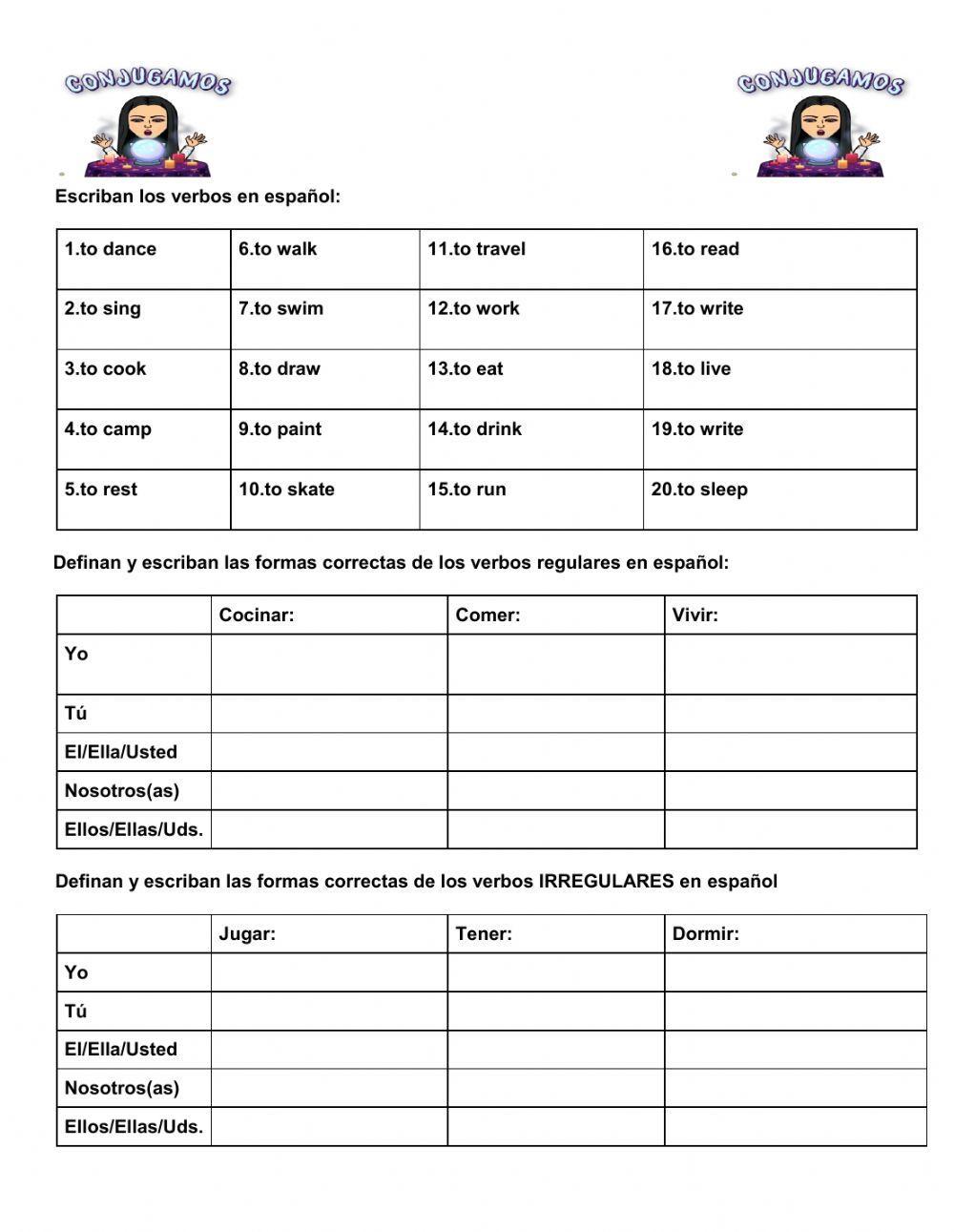 Spanish Worksheets Conjugating Verbs Spanish Worksheets Conjugating Verbs