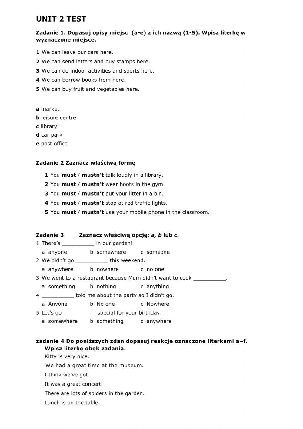 Team up plus klasa 6 unit 2 worksheet | Live Worksheets