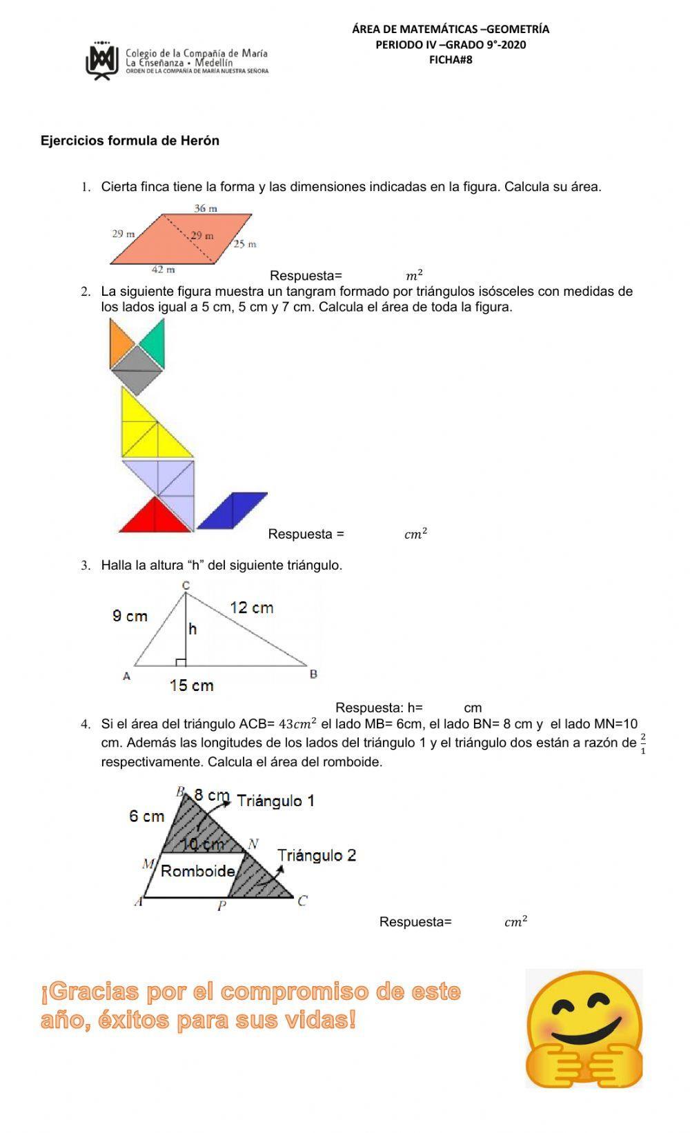 Formula de Herón | Free Interactive Worksheets | 473504