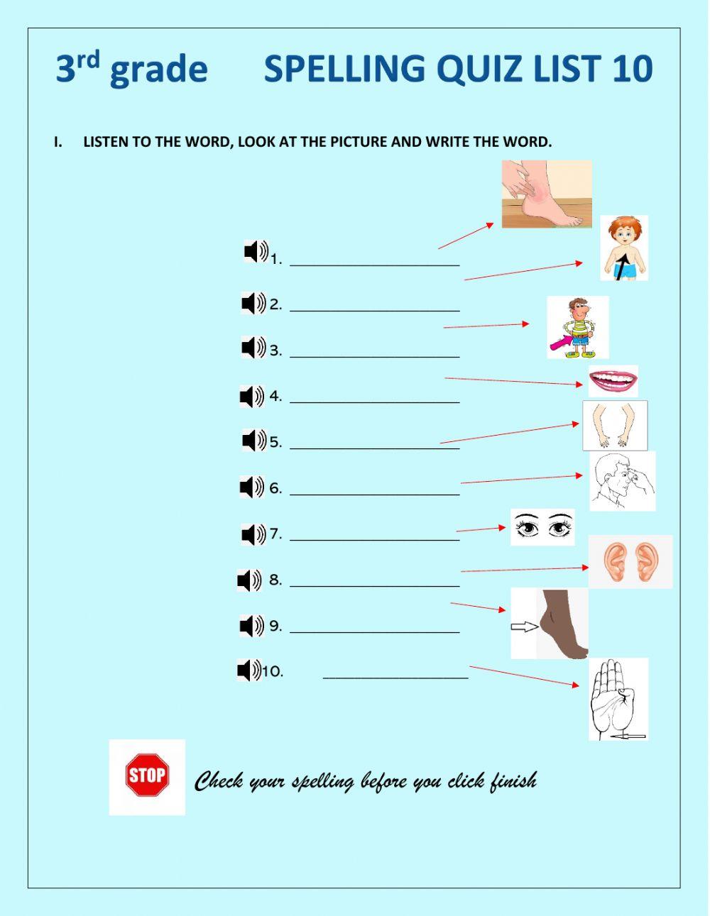 Spelling QUIZ interactive activity for 3rd Grade | Live Worksheets