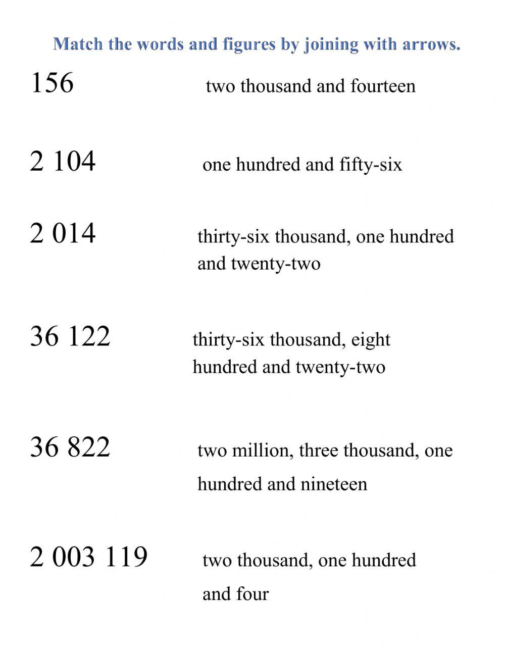 Words and Figures worksheet | Live Worksheets