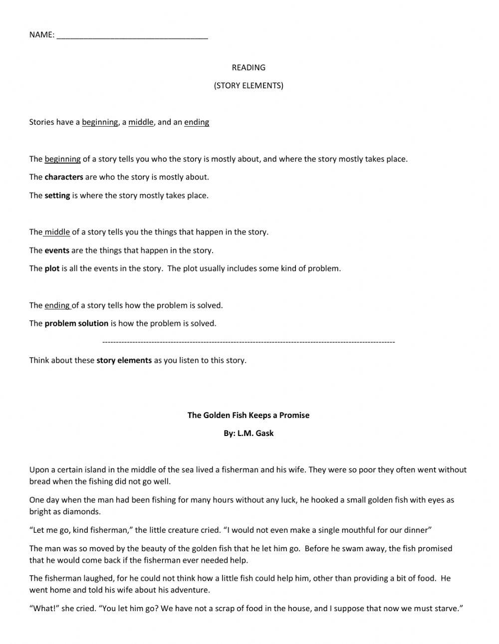 Story Elements | Free Interactive Worksheets | 6204460