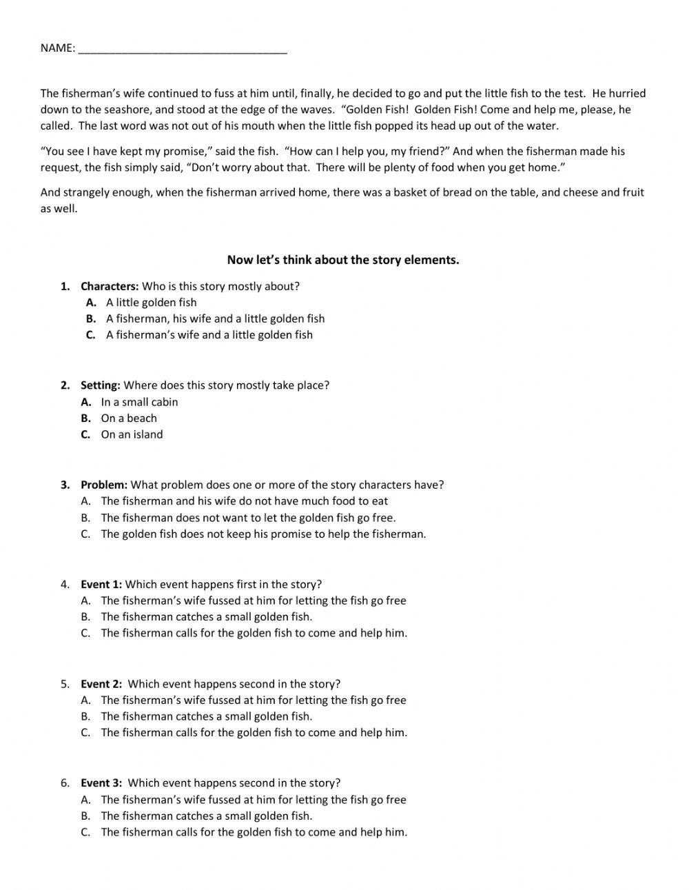 Story Elements | Free Interactive Worksheets | 6204460