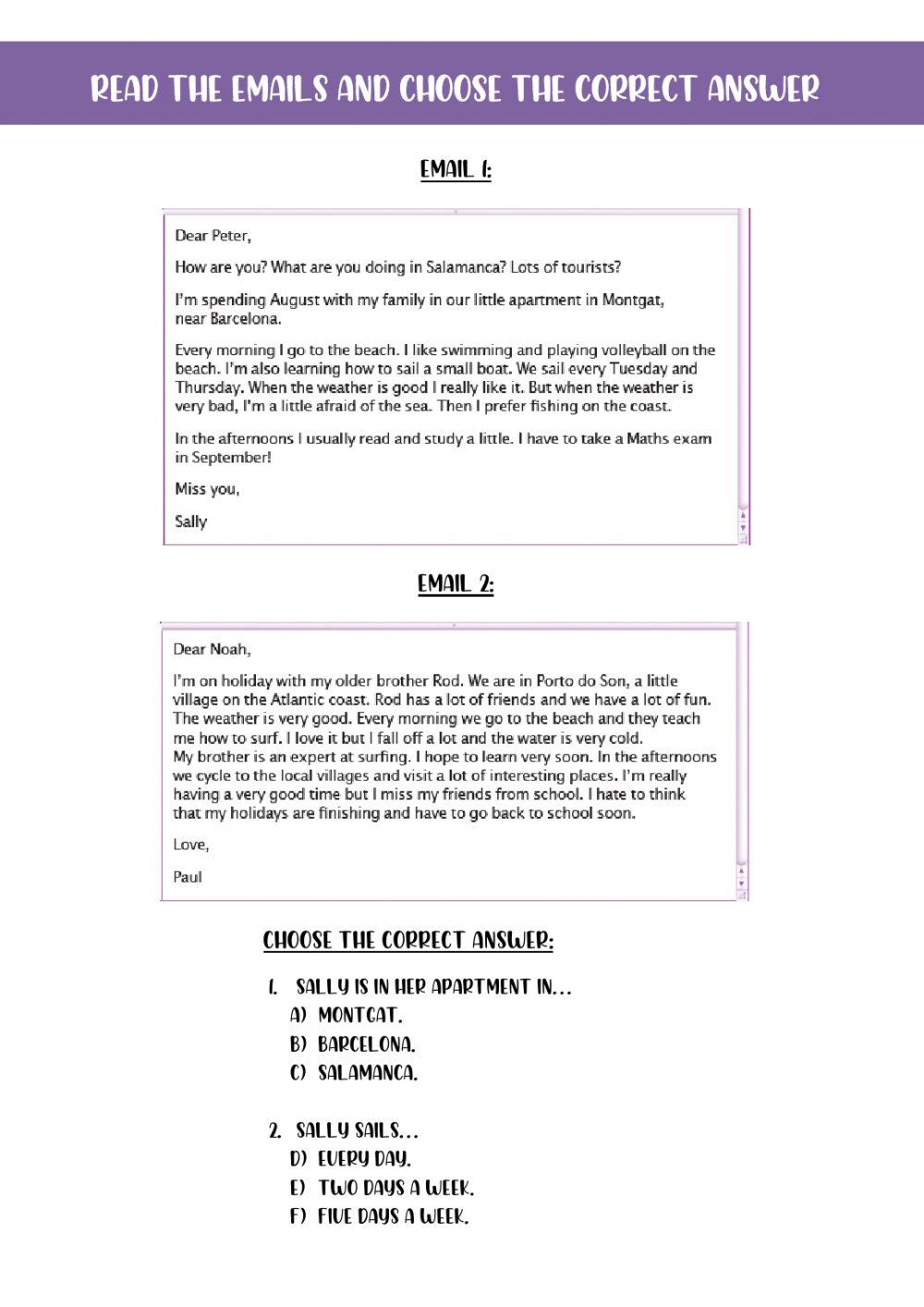 Reading comprehension online exercise for 6th | Live Worksheets