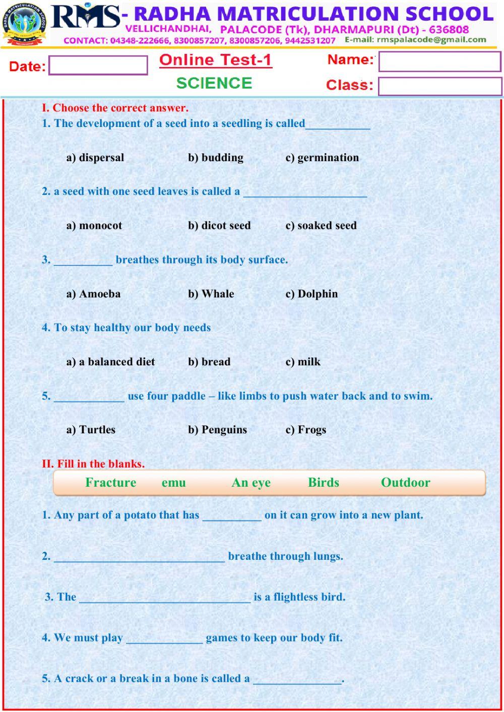 V Std Science | RMSPALACODE | Live Worksheets