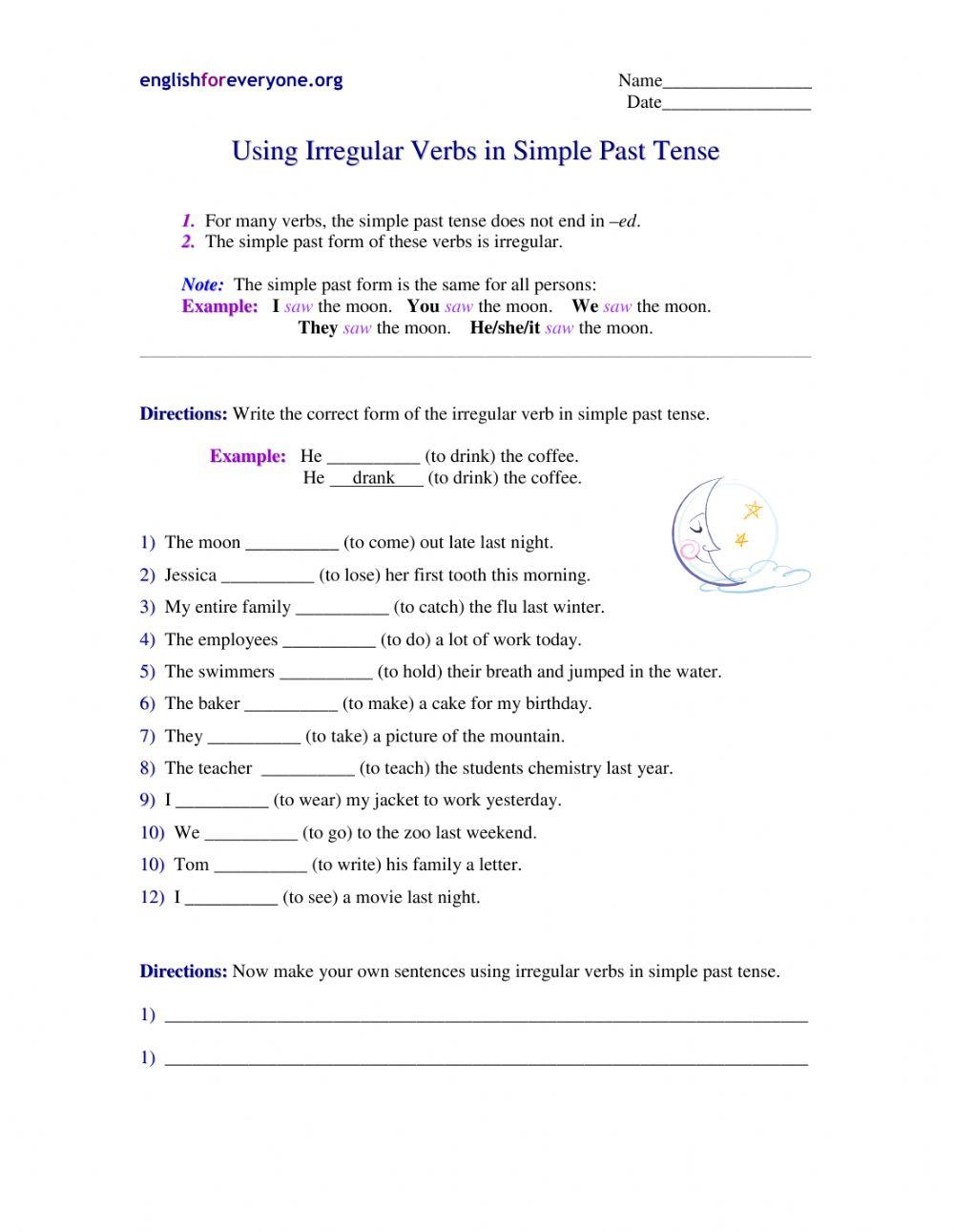 Past tense online pdf worksheet | Live Worksheets
