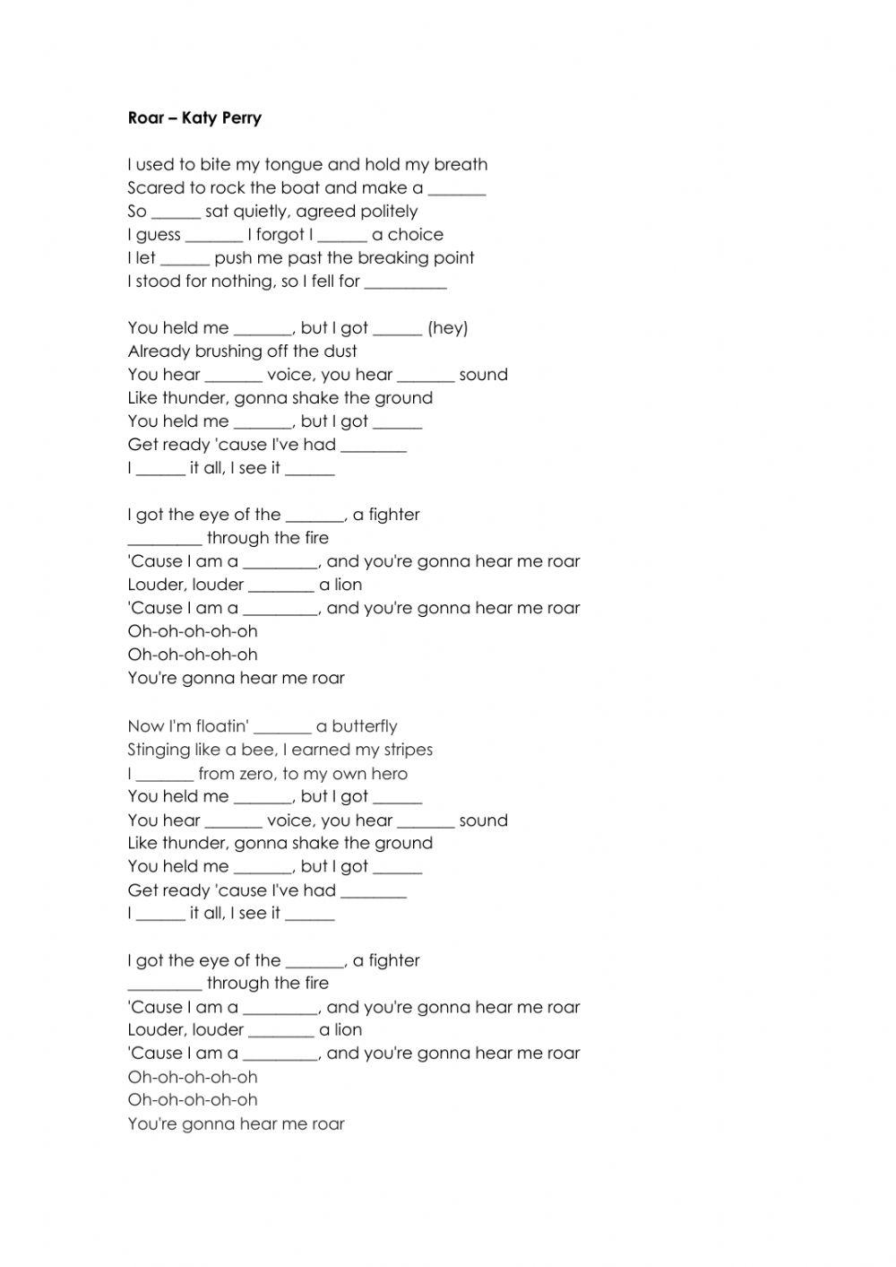 Roar interactive worksheet | Live Worksheets