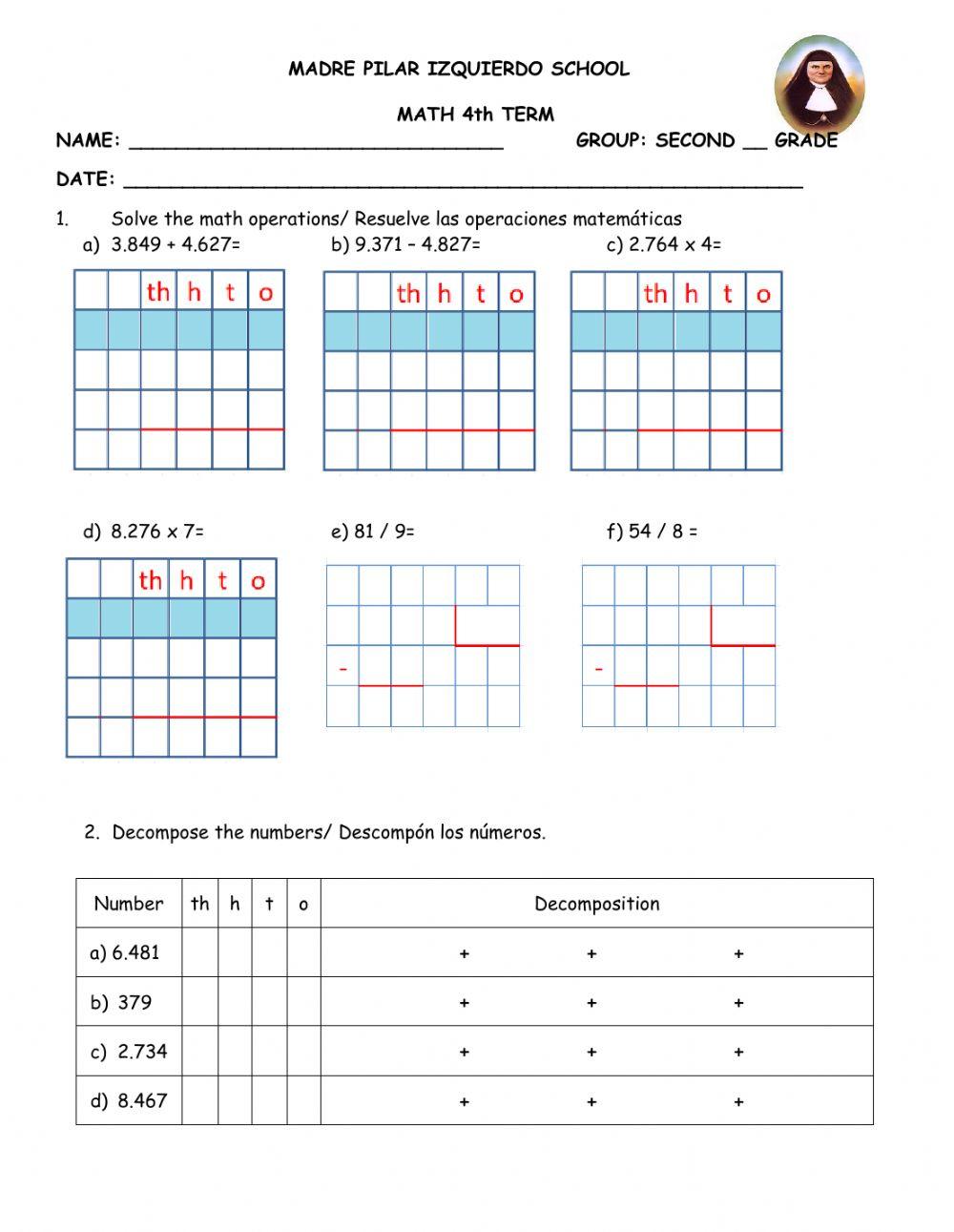 Evaluation 4th term second grade Arit worksheet | Live Worksheets