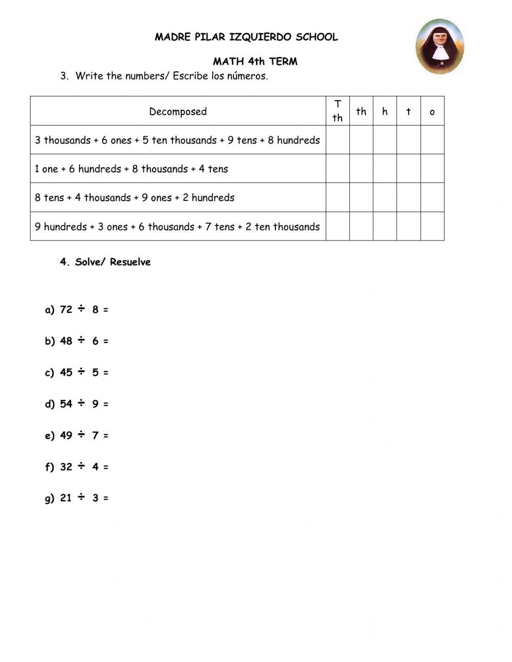 Evaluation 4th term second grade Arit worksheet | Live Worksheets