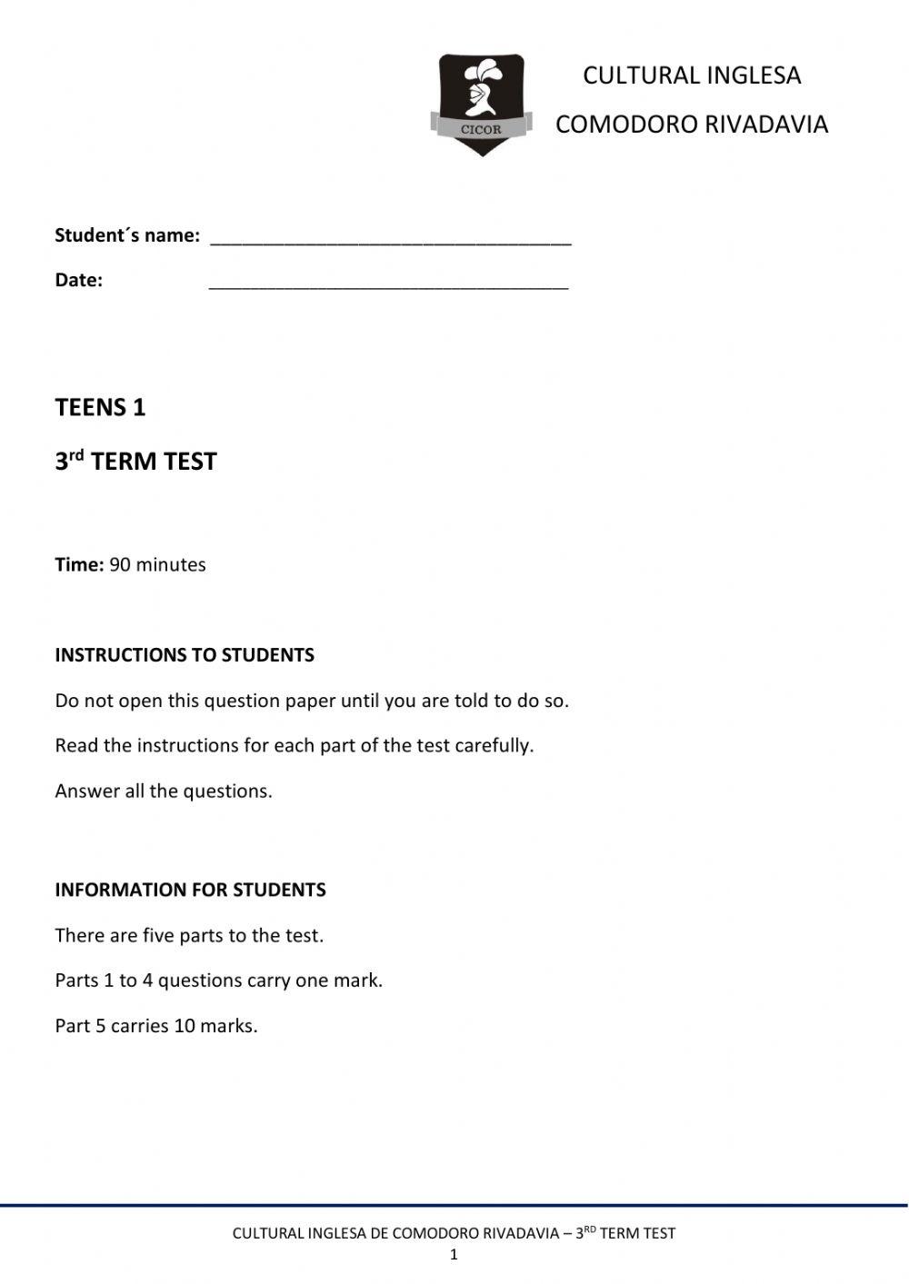 Teens 1 - 3rd T… | Free Interactive Worksheets | 6206850
