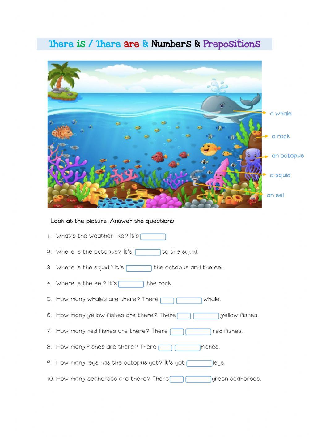 There is - There are, numbers - prepositions worksheet | Live Worksheets