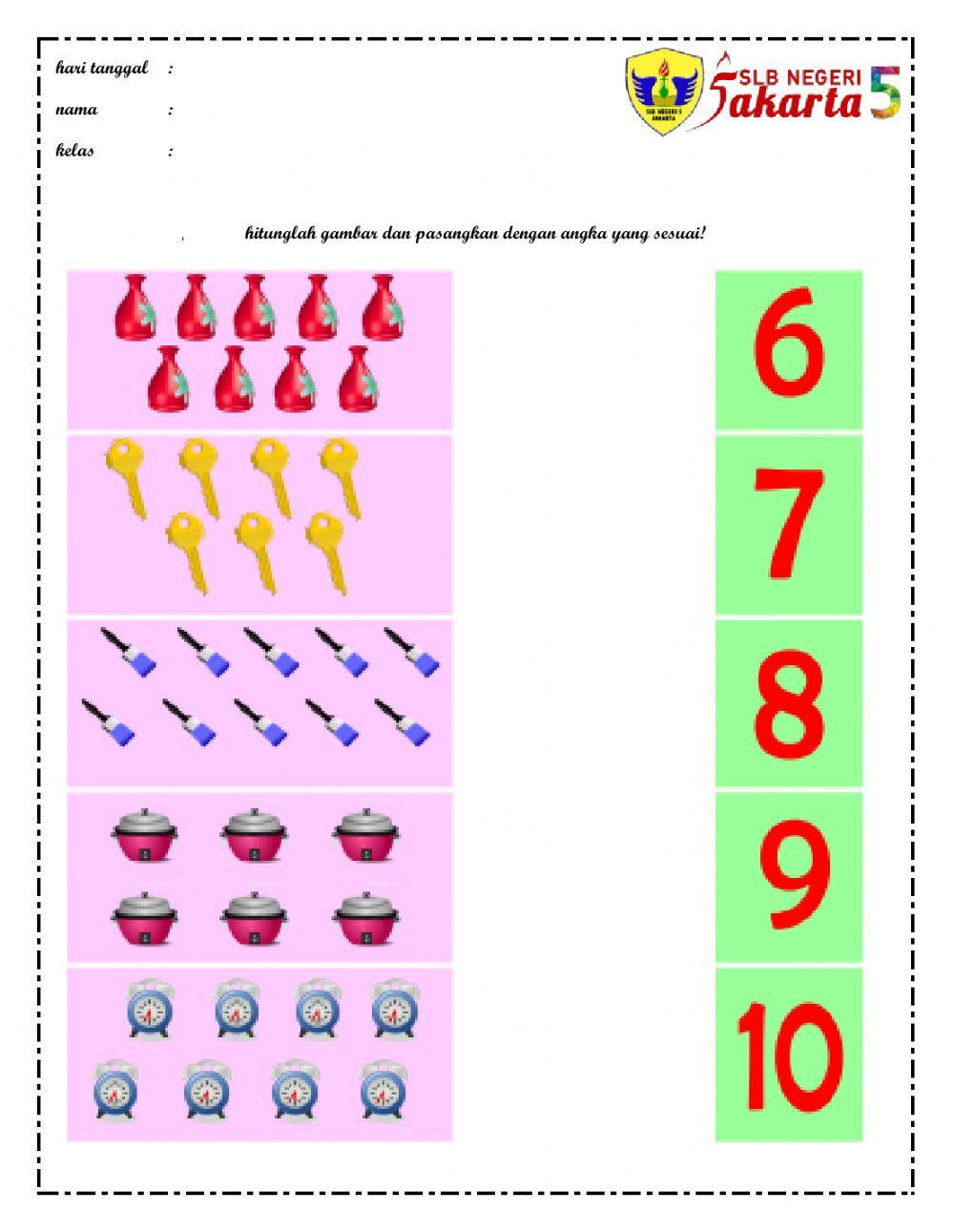Bilangan 6 sampai 10 worksheet | Live Worksheets