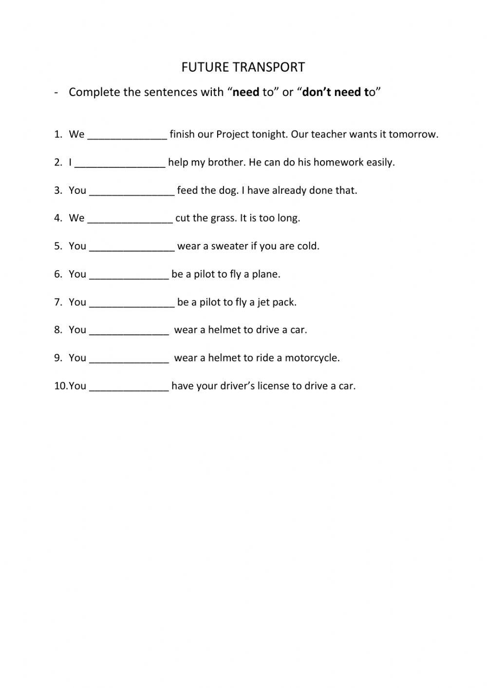 Need to or Don'… | Free Interactive Worksheets | 6207448