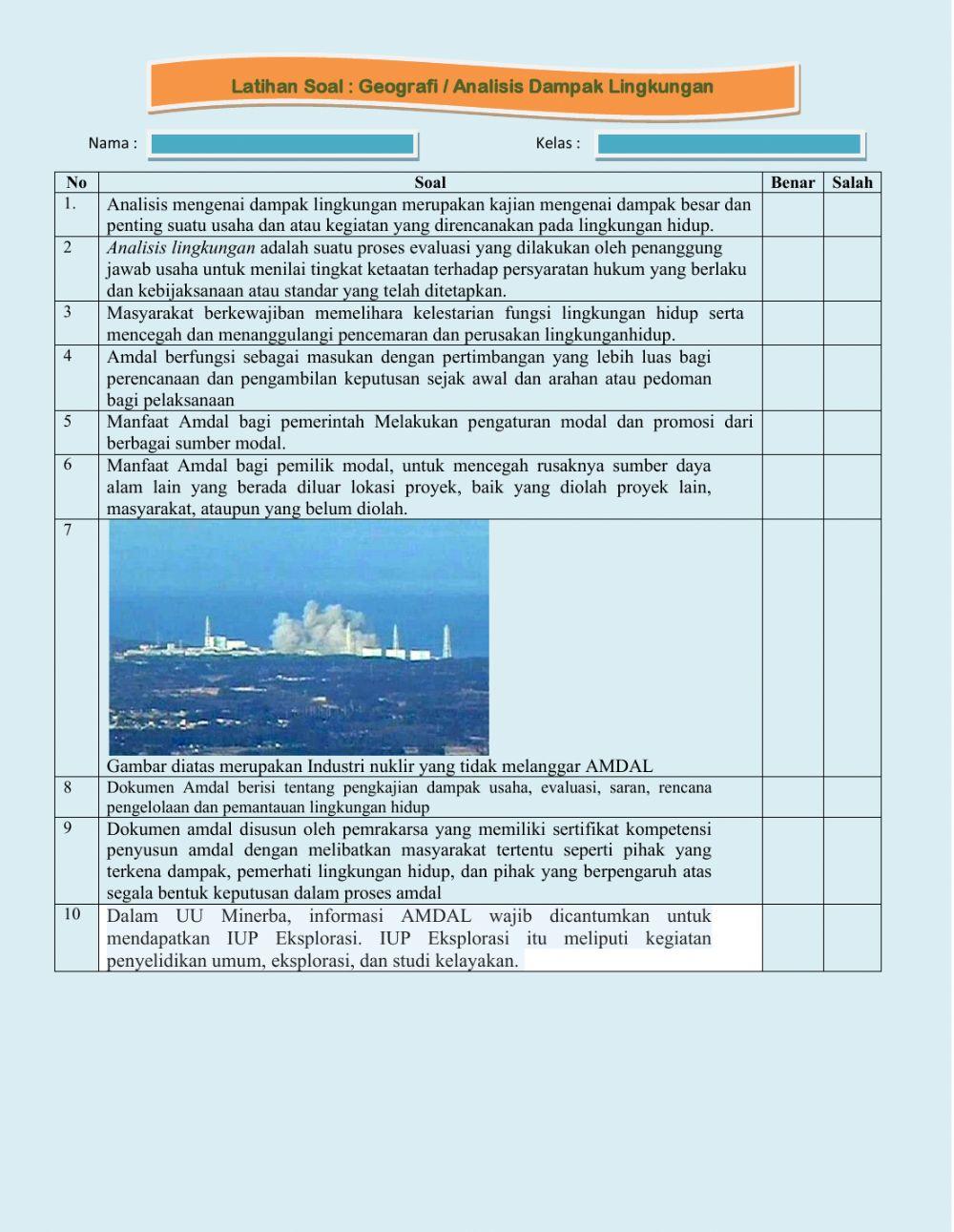 Analisis dampak lingkungan ( amdal) worksheet | Live Worksheets