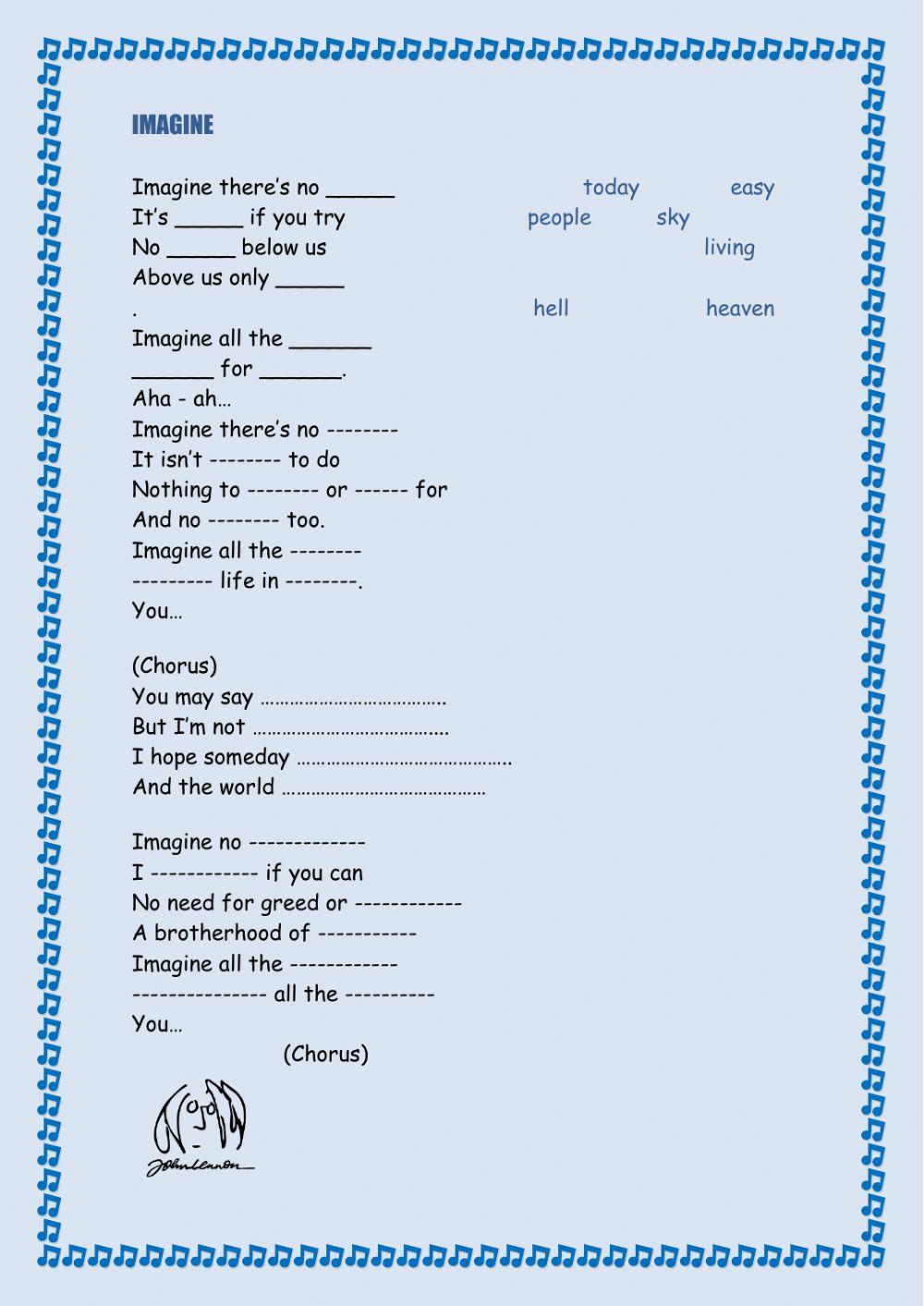 Imagine (song) 476668 | marzuaga | Live Worksheets