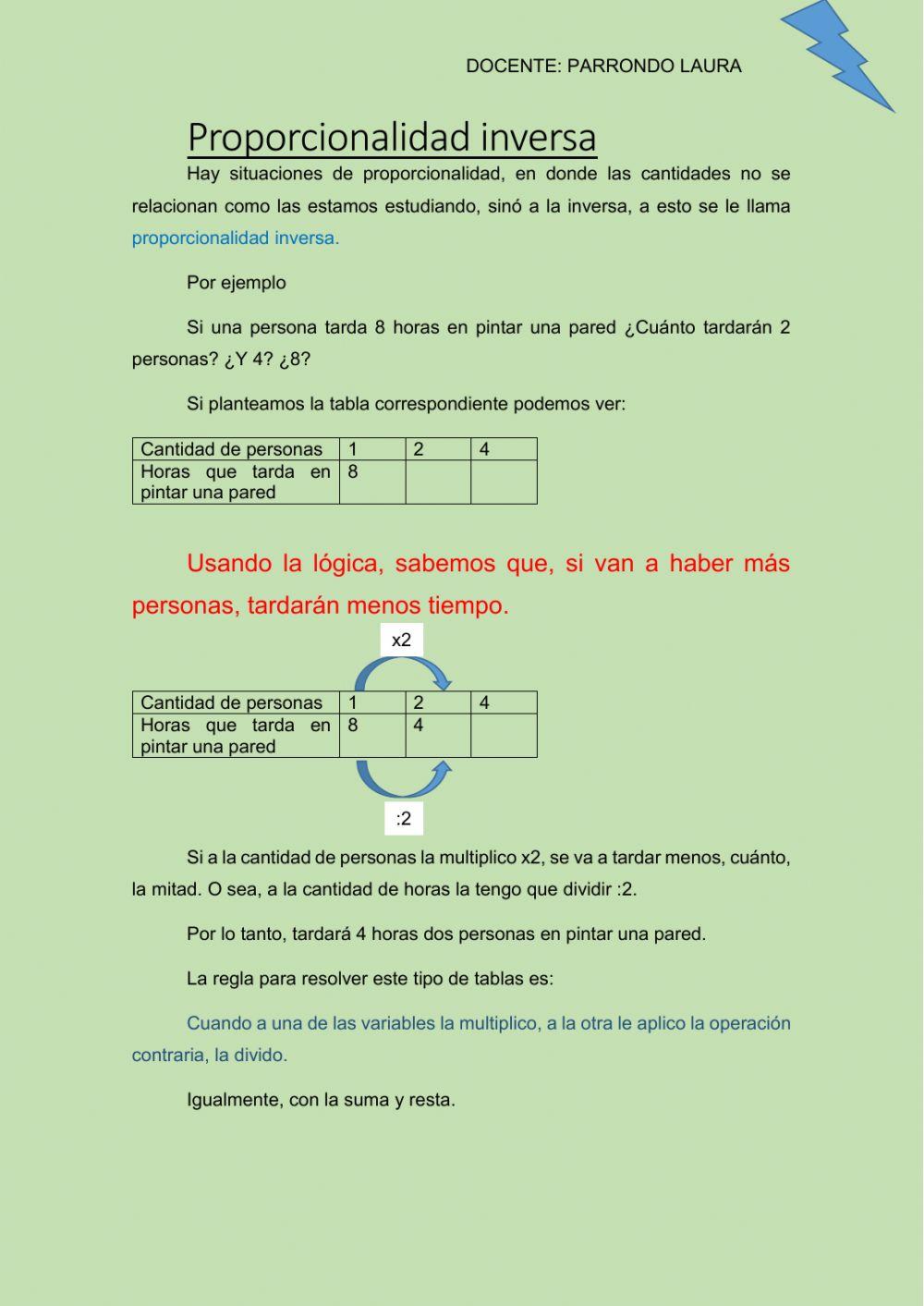 Proporcionalidad inversa exercise | Live Worksheets