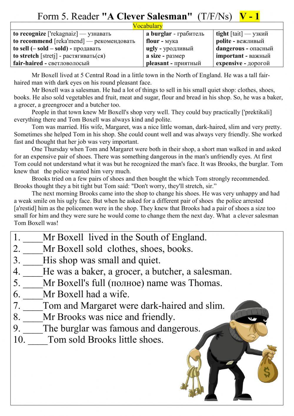 Form 5. -A Clever Salesman-. V - 1 worksheet | Live Worksheets