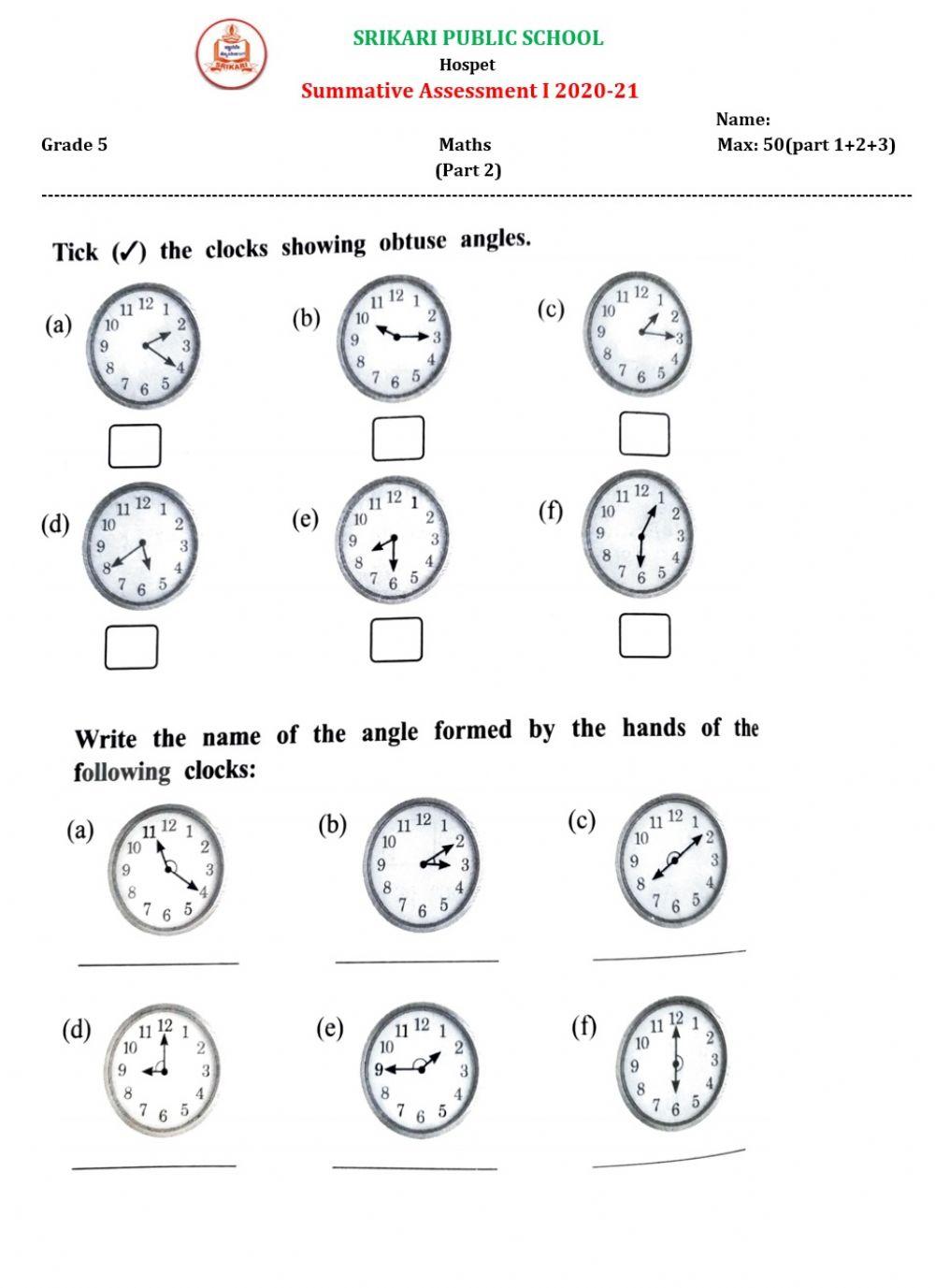 Srikari Public School V std Maths SA 1 Part 2 worksheet | Live Worksheets