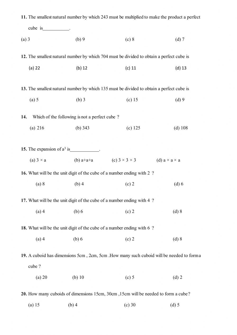 Cubes and cube … | Free Interactive Worksheets | 477715
