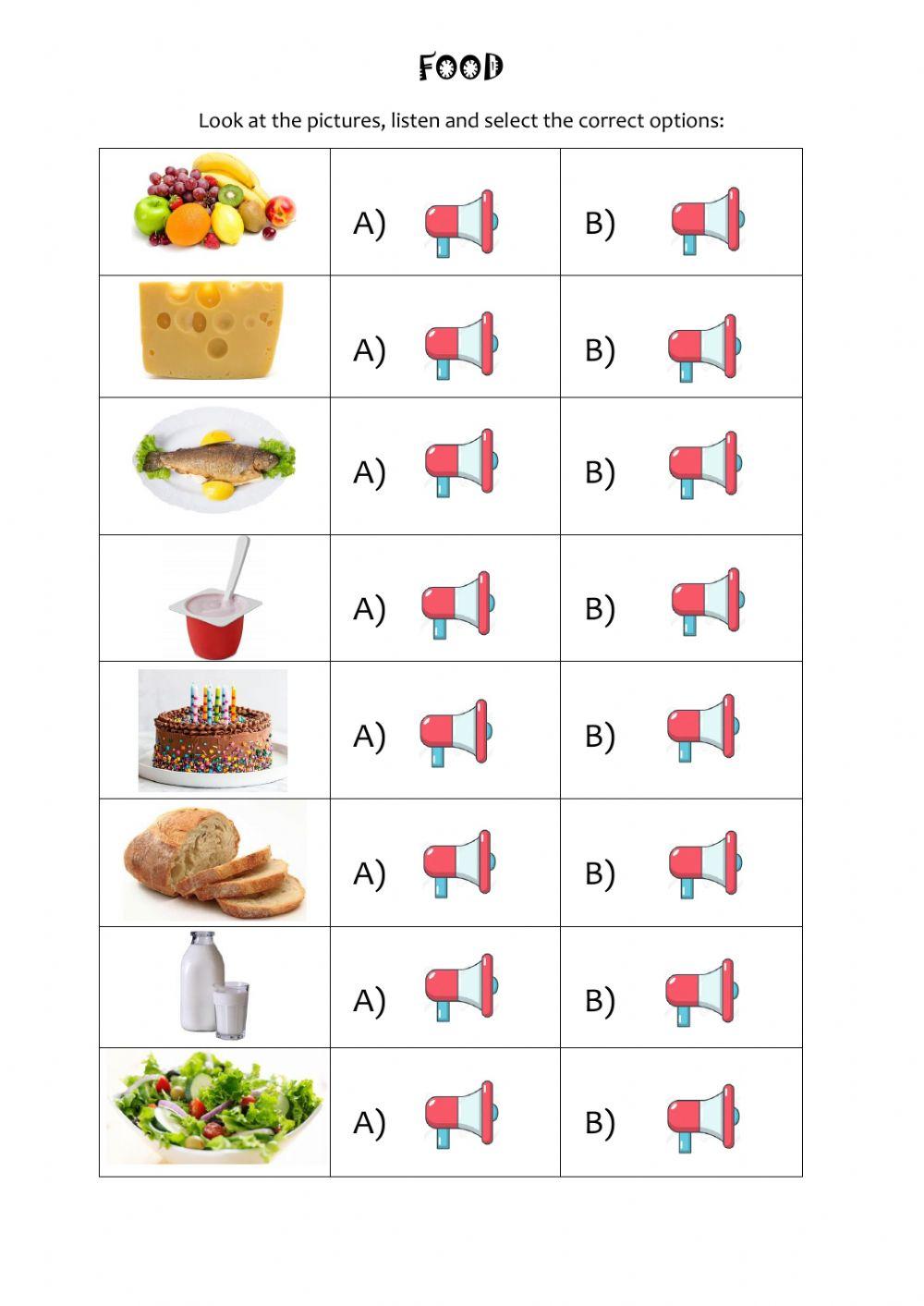 Food online exercise for Grade 1 | Live Worksheets