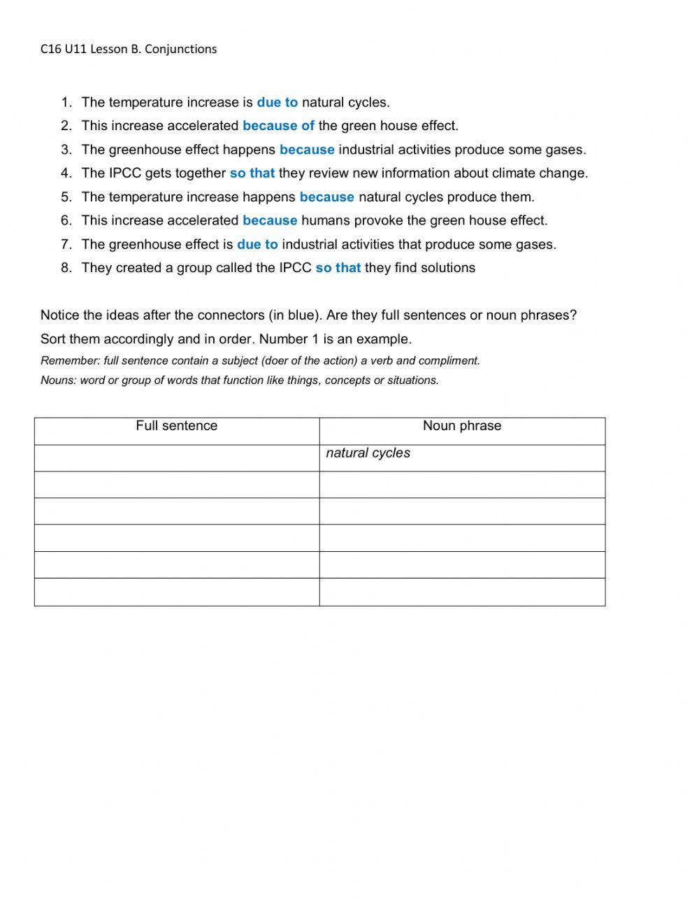C16 U11 lesson B connectors part A worksheet | Live Worksheets