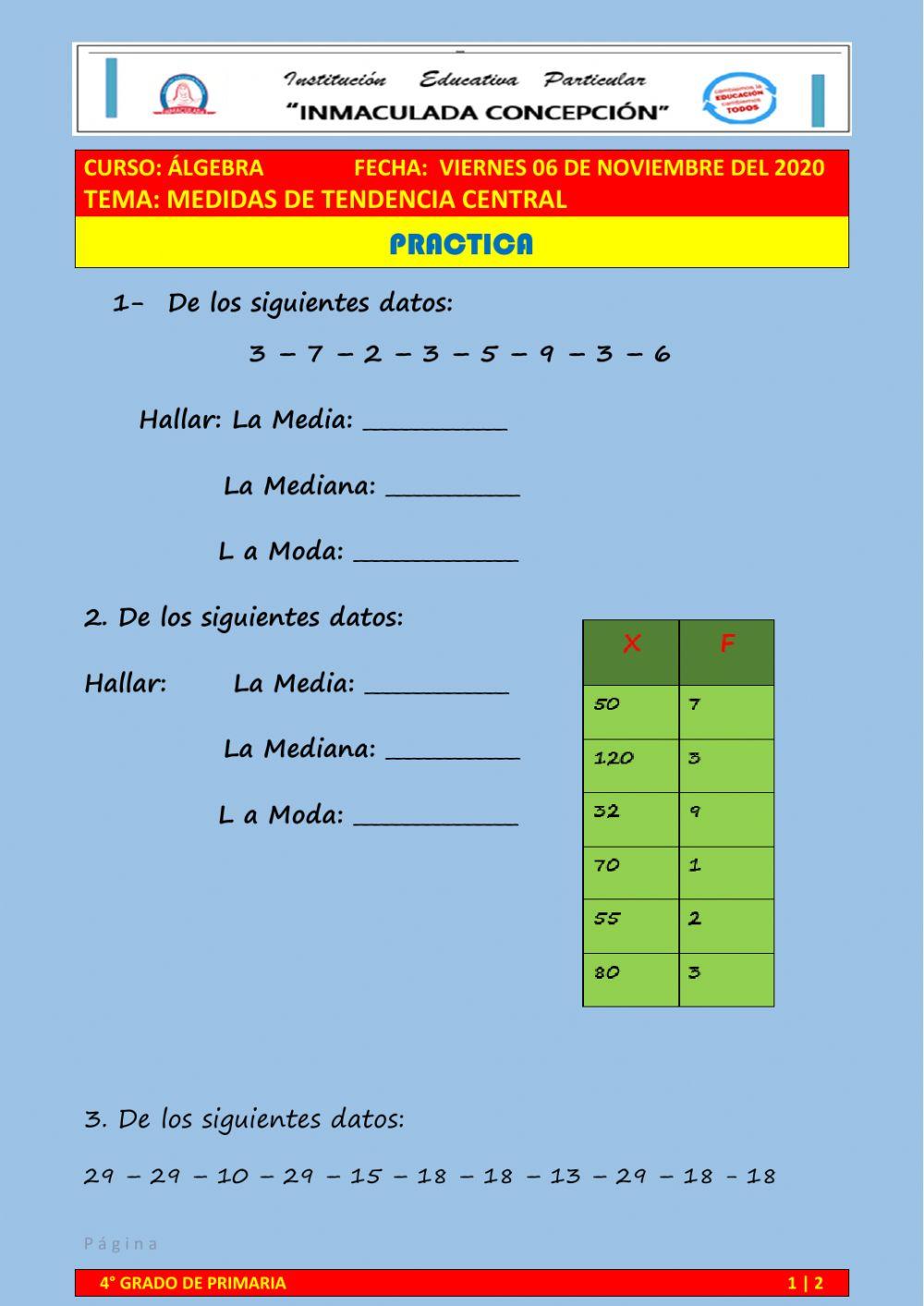 Medidas De Tendencia Central Interactive Activity Live Worksheets ... Medidas De Tendencia Central Interactive Activity Live Worksheets ...