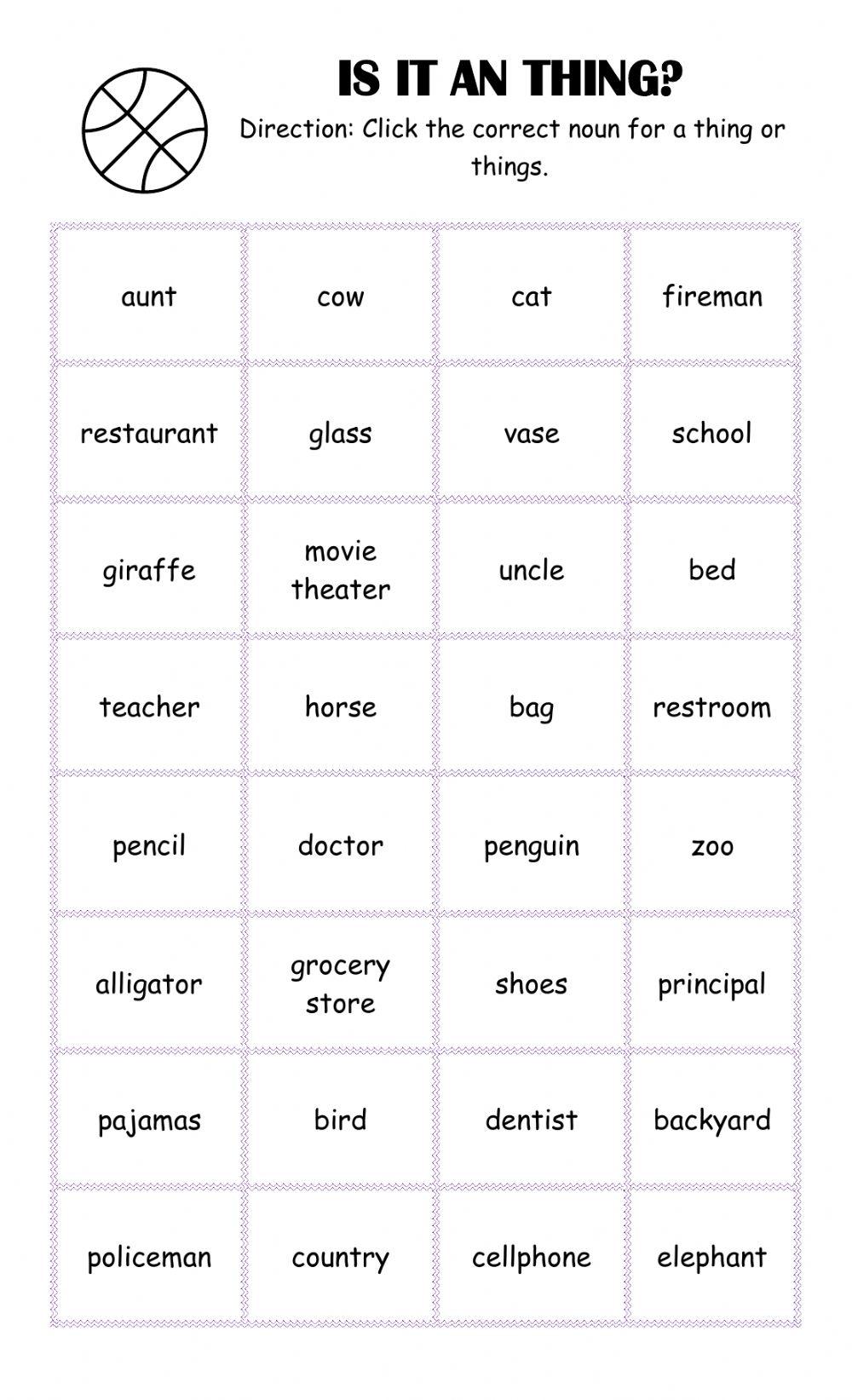 Nouns: Things (… | Free Interactive Worksheets | 478428