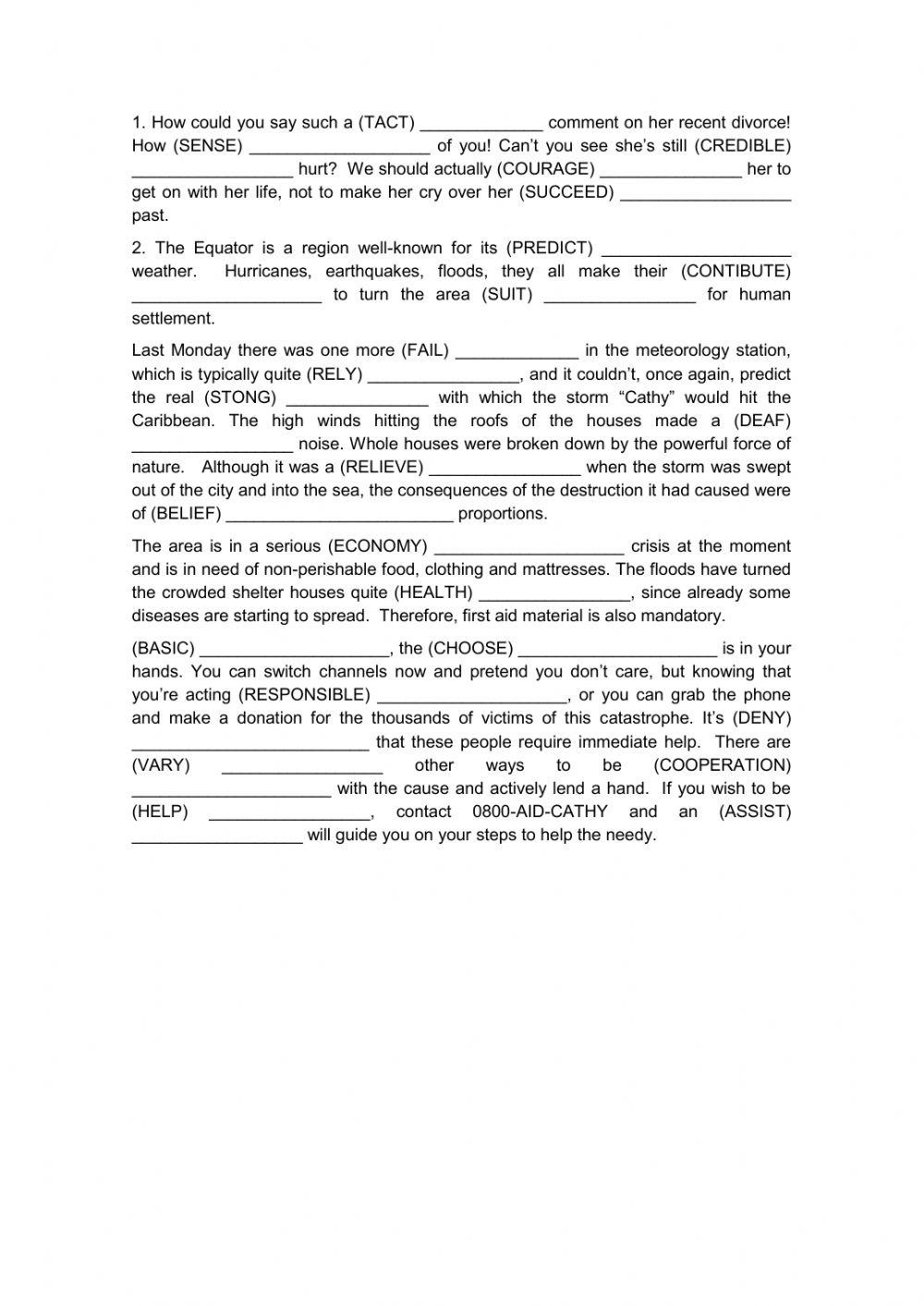 Word Formation interactive worksheet for FCE | Live Worksheets