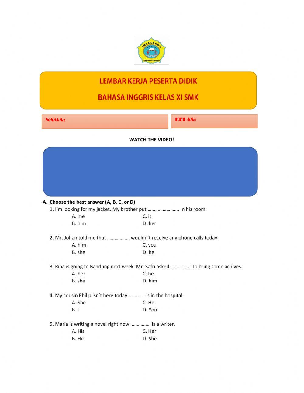 English for SMK Grade XI worksheet | Live Worksheets