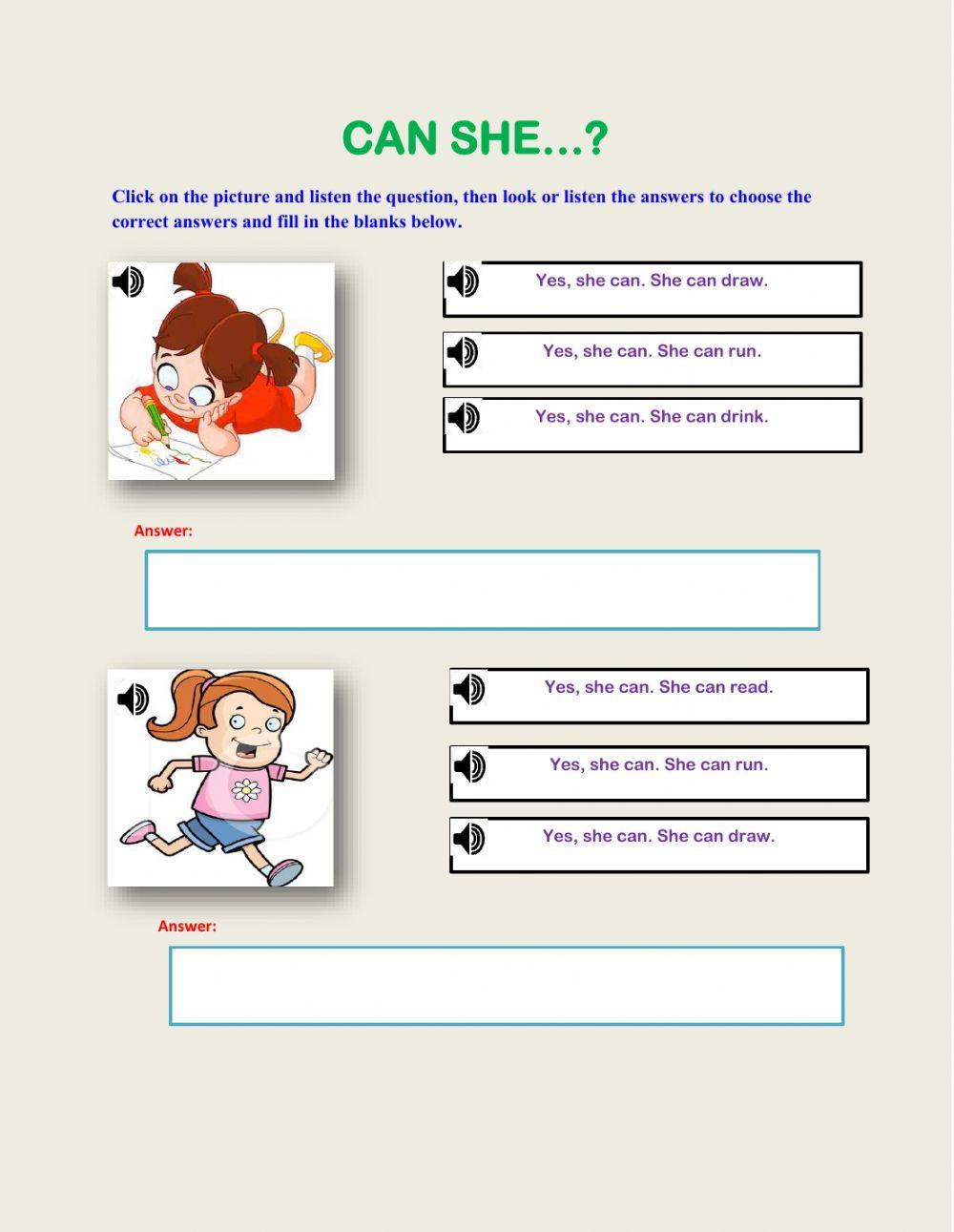 Level2: Can she? worksheet | Live Worksheets