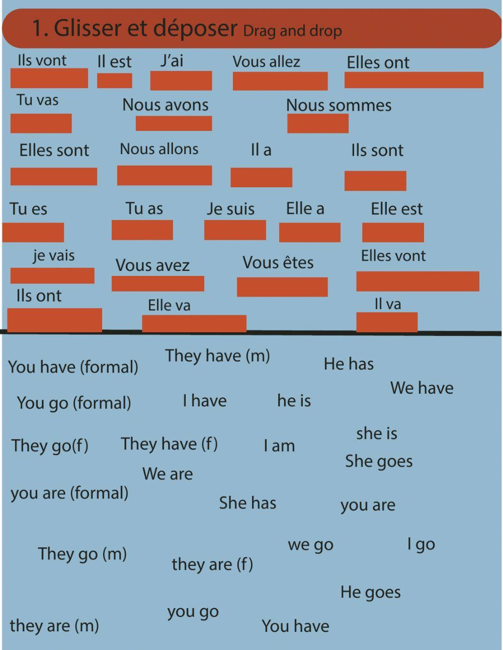 Mixed etre avoir aller drag and drop worksheet | Live Worksheets