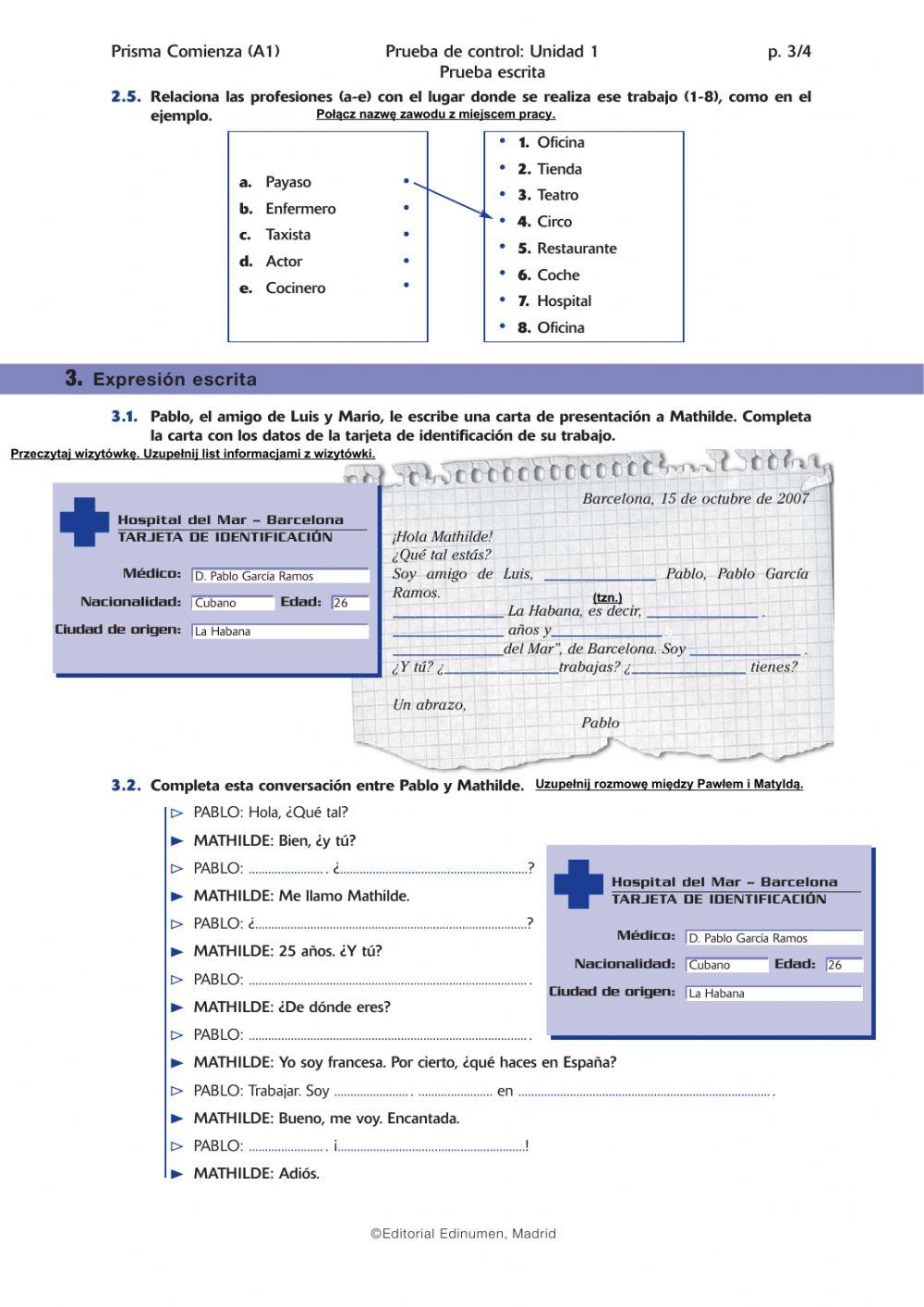 H0D Prisma A1 exam unidad 1 online exercise for | Live Worksheets