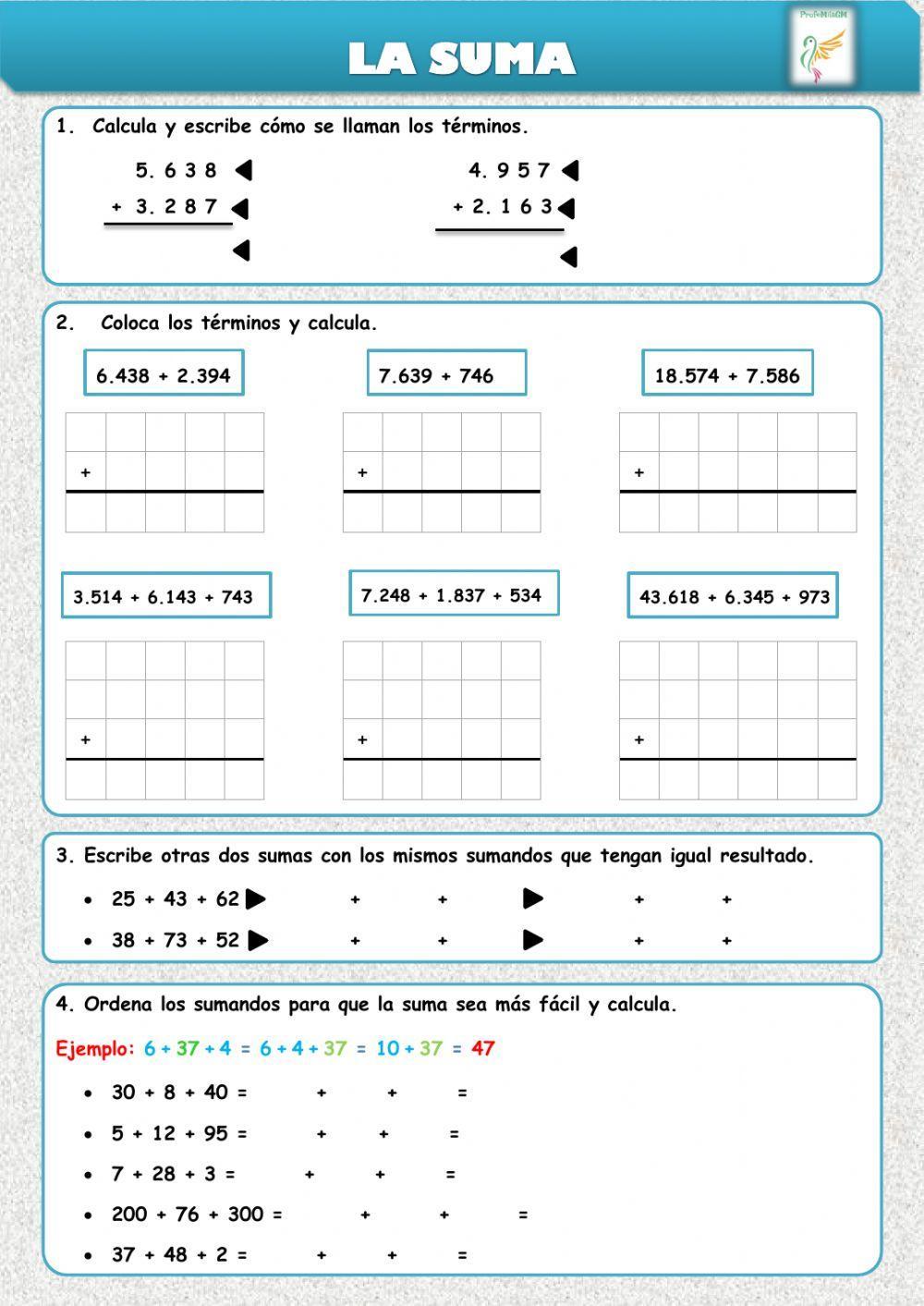 suma1 interactive worksheet | Live Worksheets