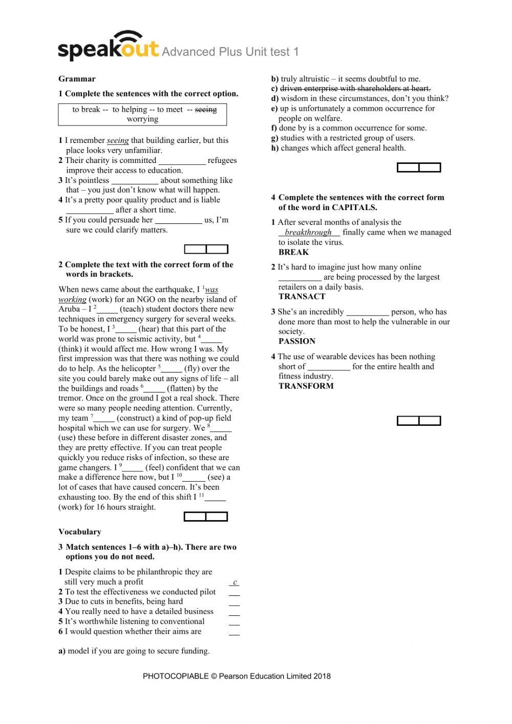 Speak out advanced plus worksheet | Live Worksheets