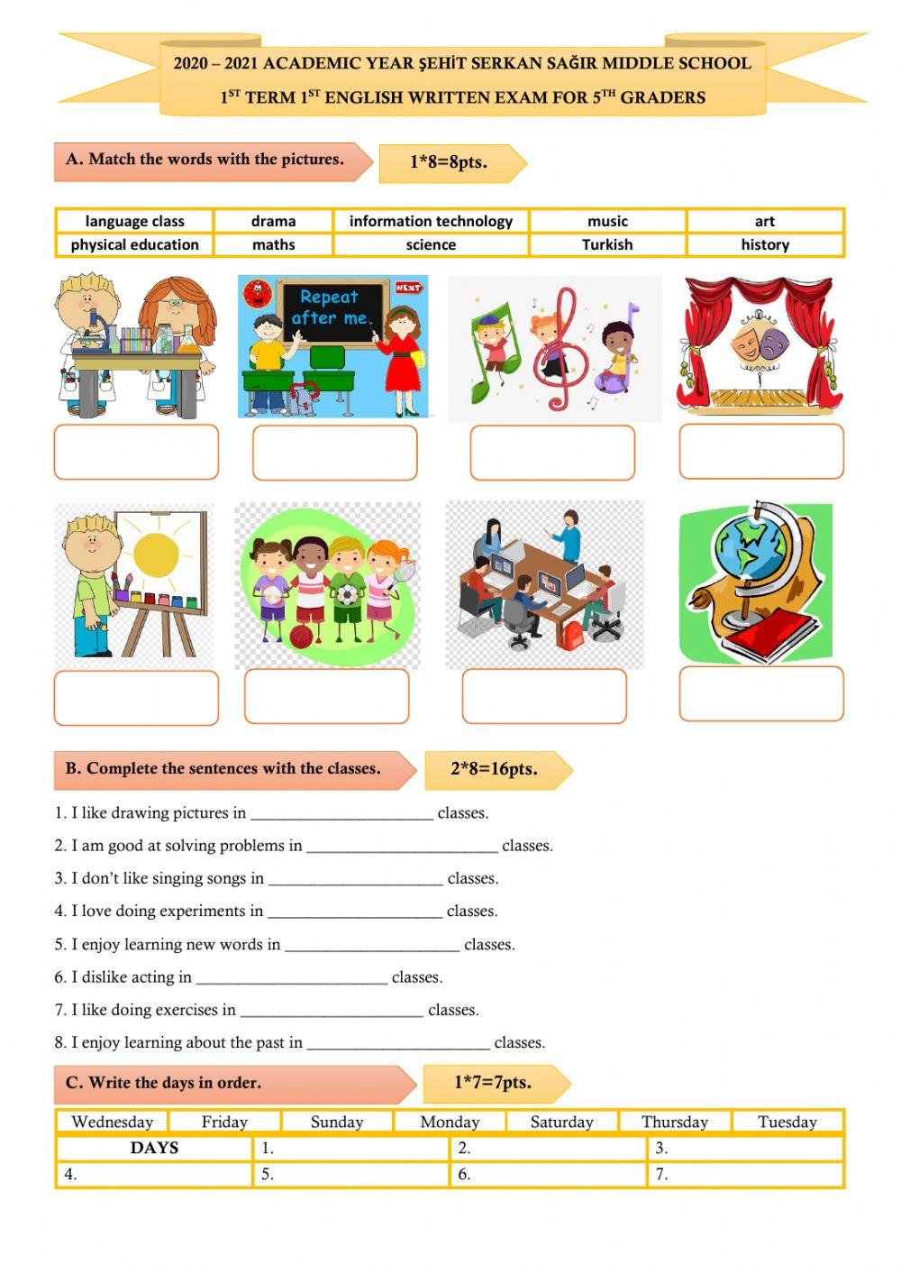5th Grade 1st Written Exam worksheet | Live Worksheets
