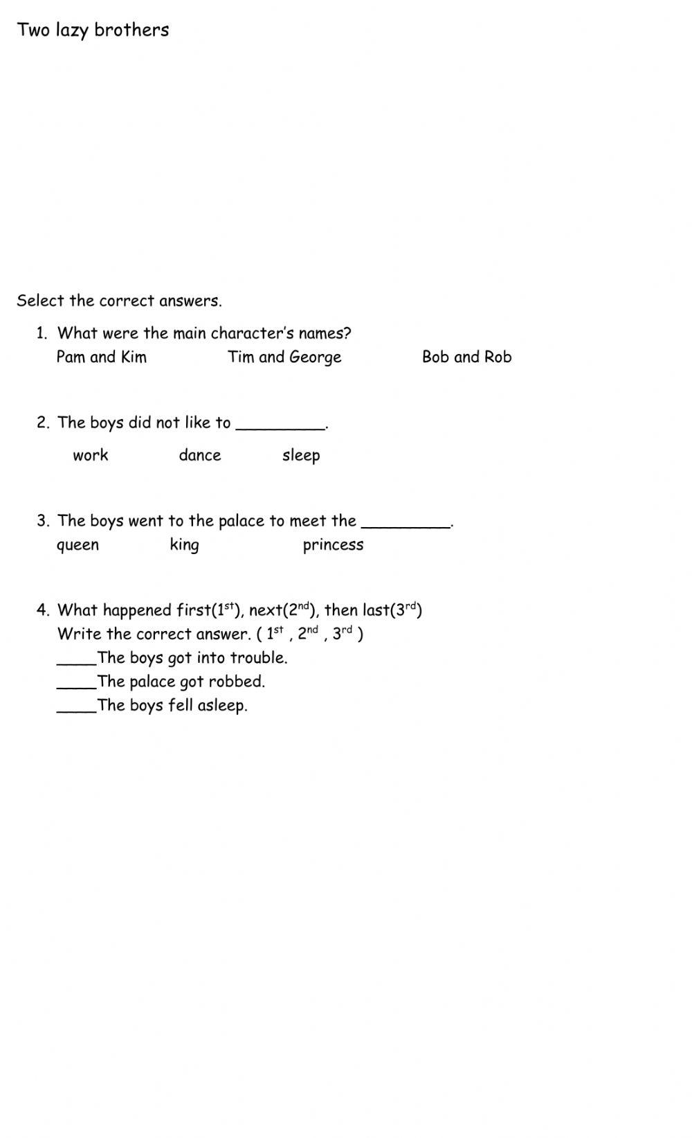 Two lazy brothers worksheet | Live Worksheets