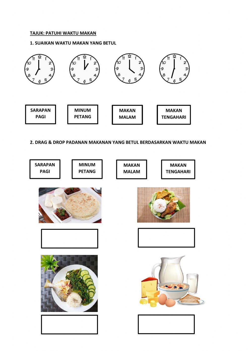 Patuh waktu makan worksheet | Live Worksheets