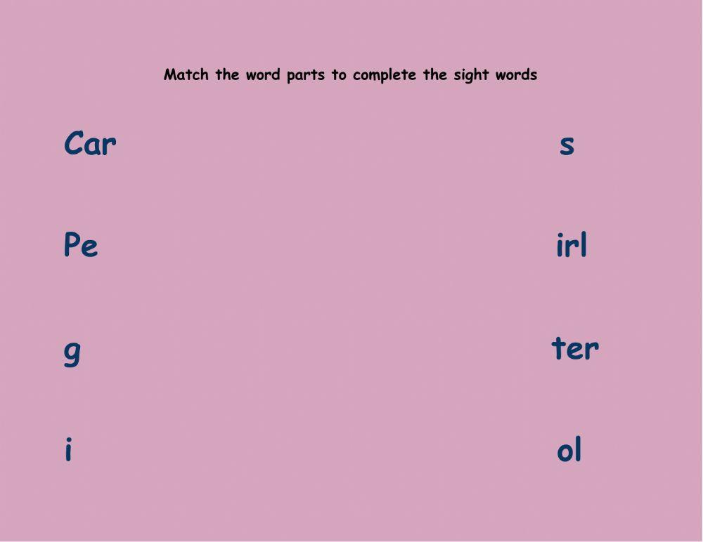 Sight word matching interactive worksheet | Live Worksheets