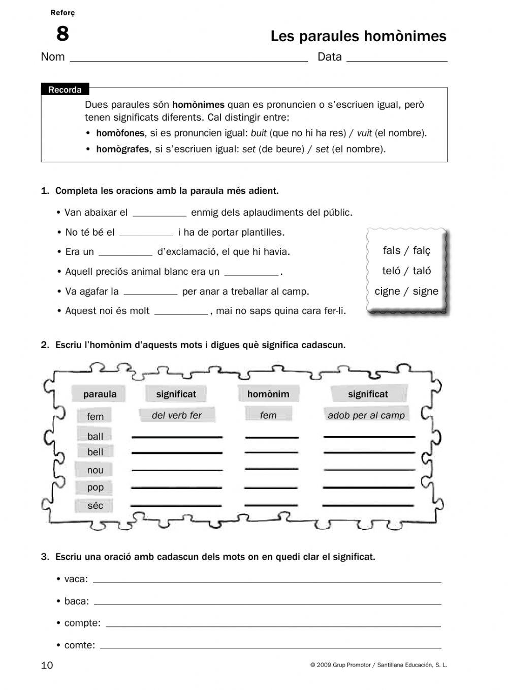 Les paraules Homònimes online exercise for | Live Worksheets