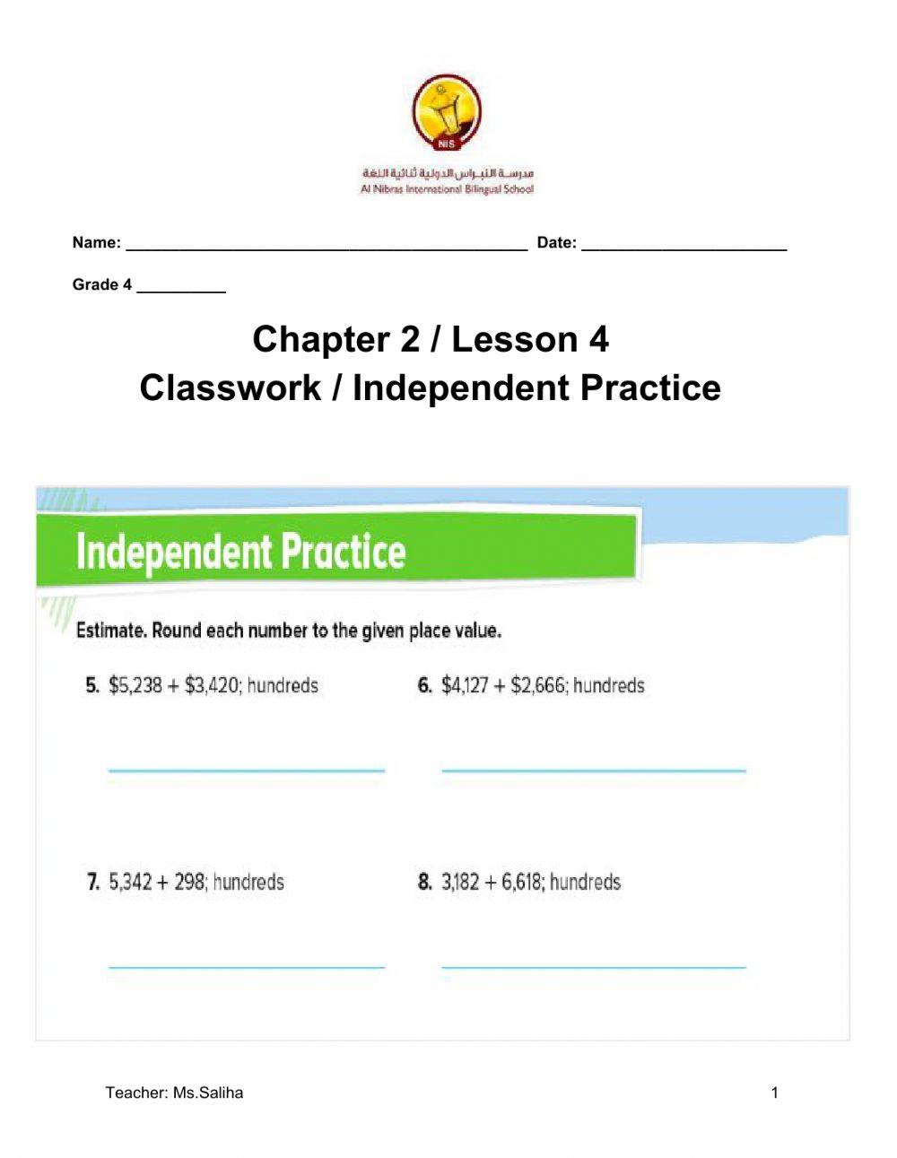 Chapt 2 Lesson 4 worksheet | Live Worksheets