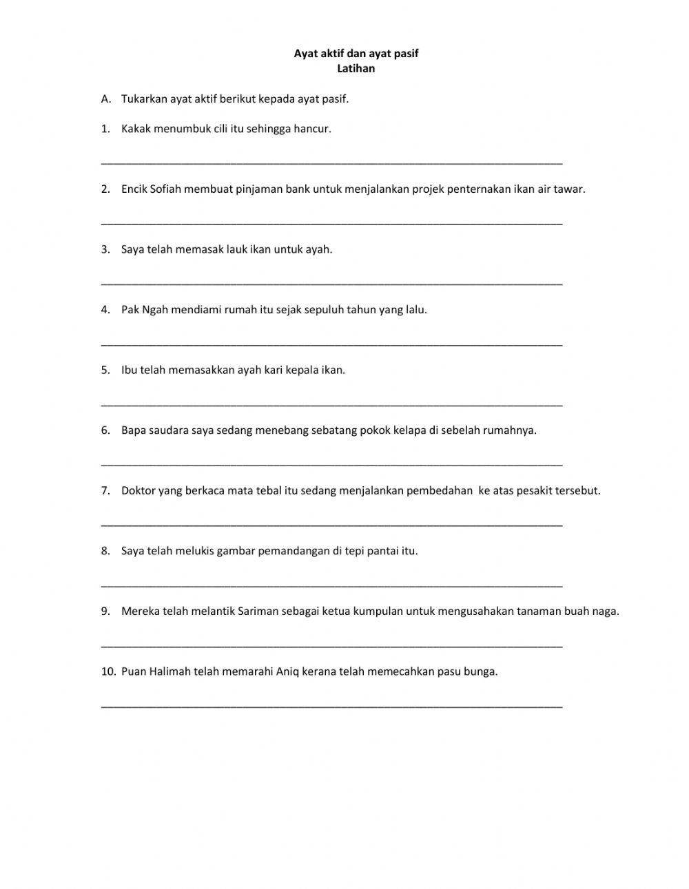 ayat aktif dan … | Free Interactive Worksheets | 4398964