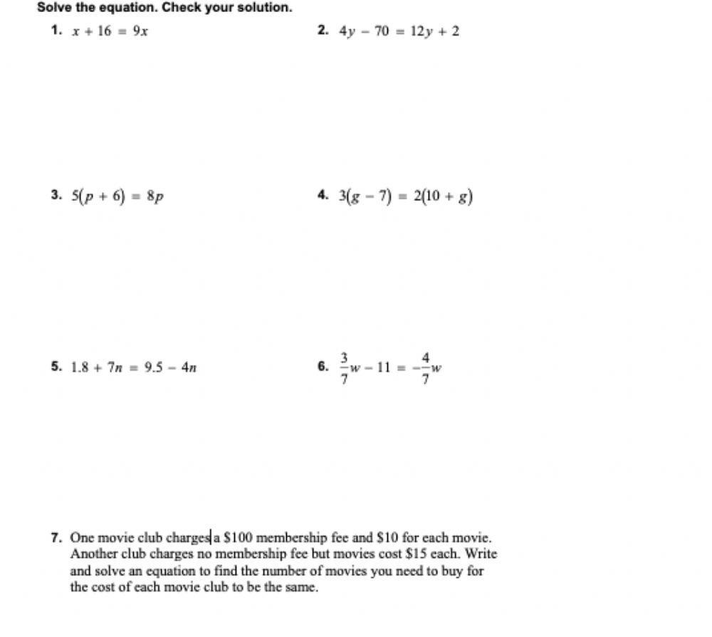 Solving Linear Equations with Variables on Both Sides Worksheet Solving Linear Equations with Variables on Both Sides Worksheet