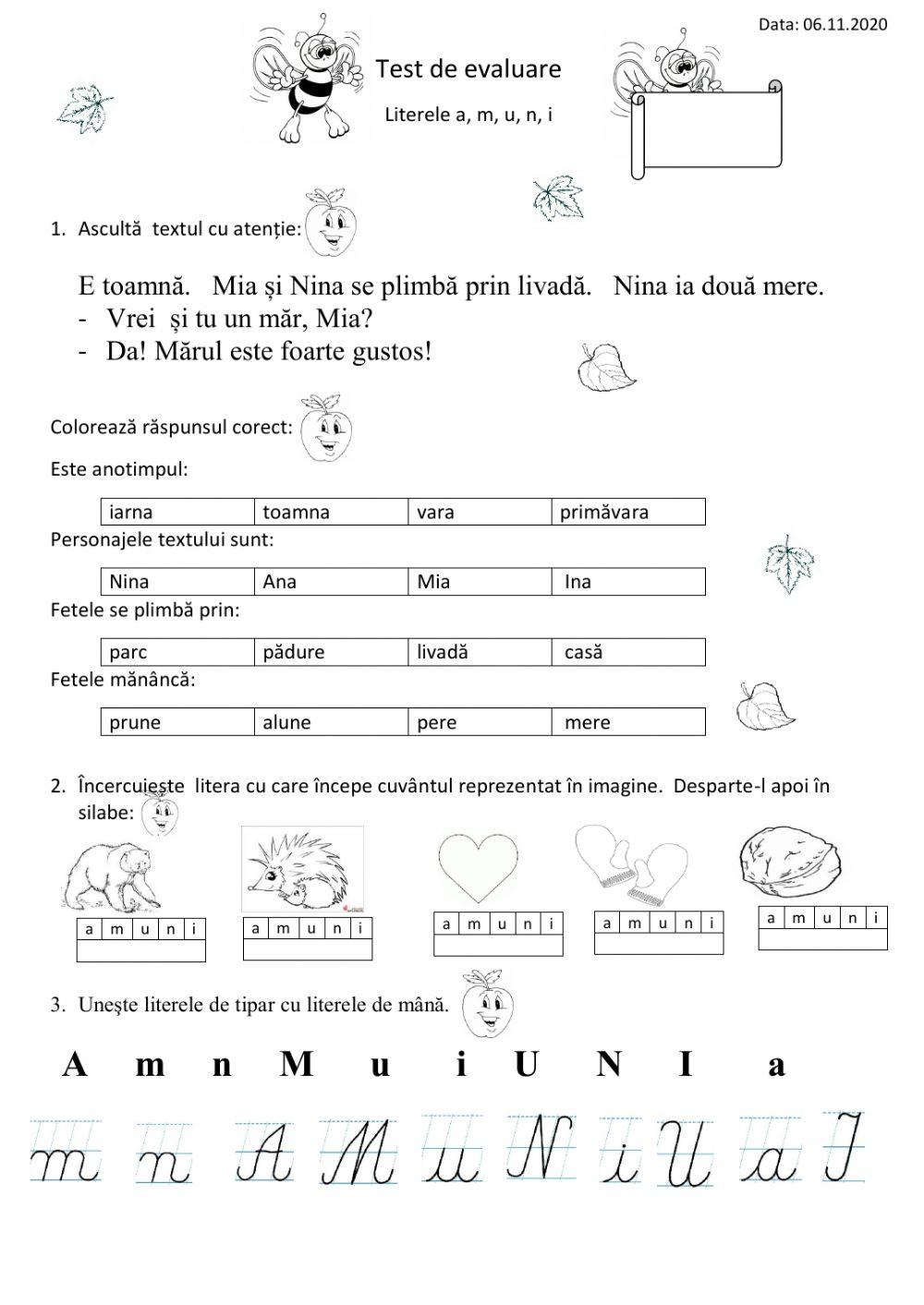 Evaluare a,m,u,n,i interactive worksheet | Live Worksheets