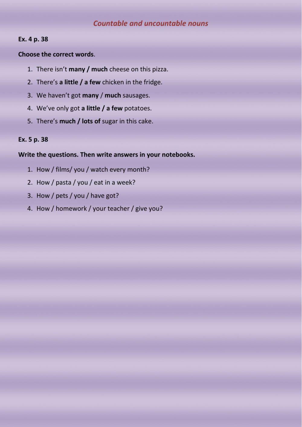 Countable uncountable nouns online exercise | Live Worksheets