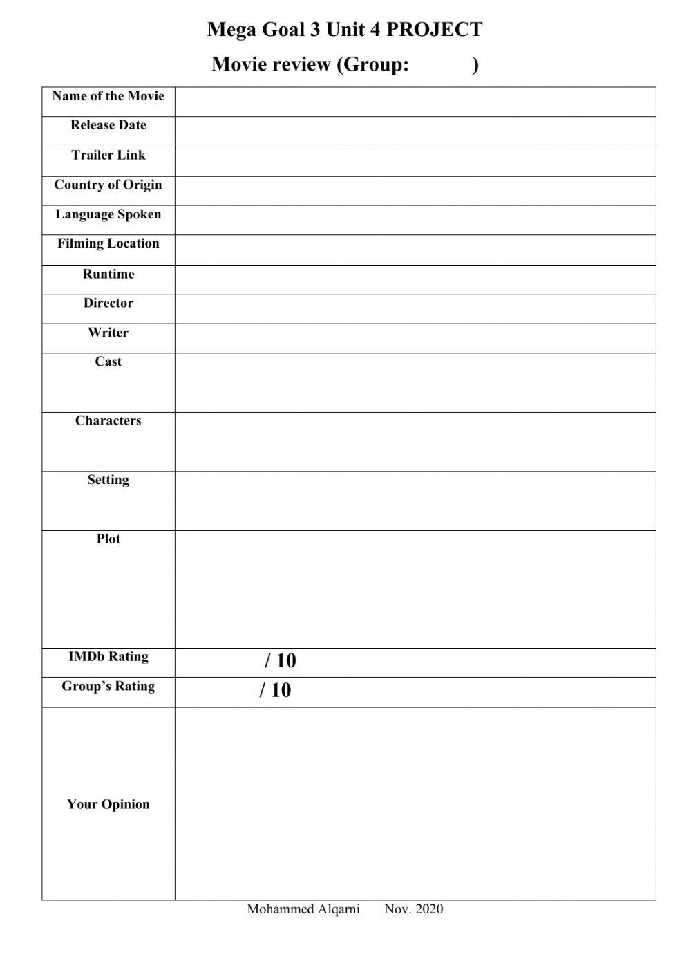 Mega Goal 3 Unit 4 Project worksheet | Live Worksheets