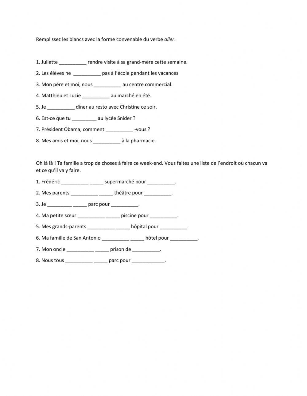 Le verbe -aller… | Free Interactive Worksheets | 484067