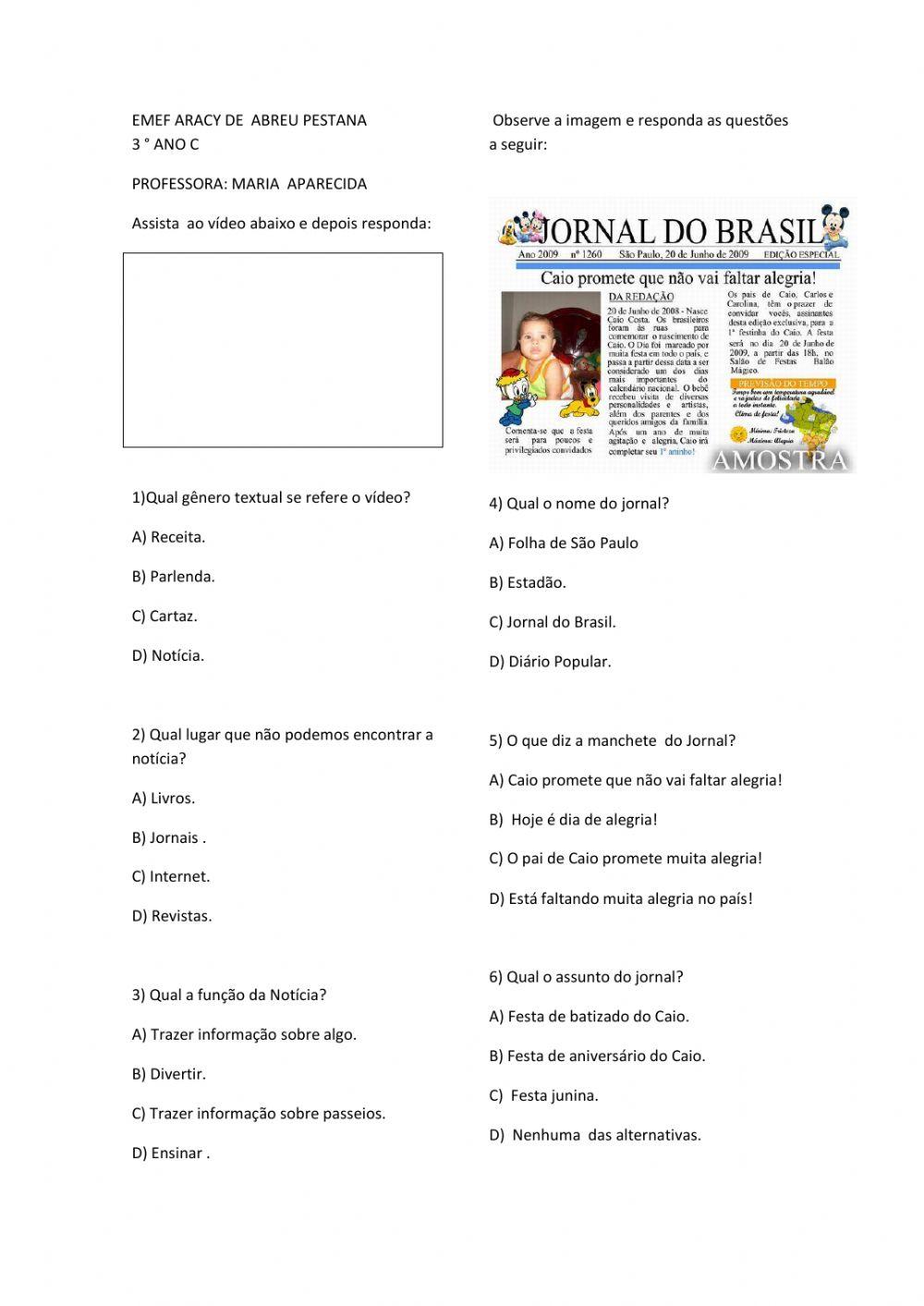 Genero Textual Noticia 2 Ano Fundamental - FDPLEARN